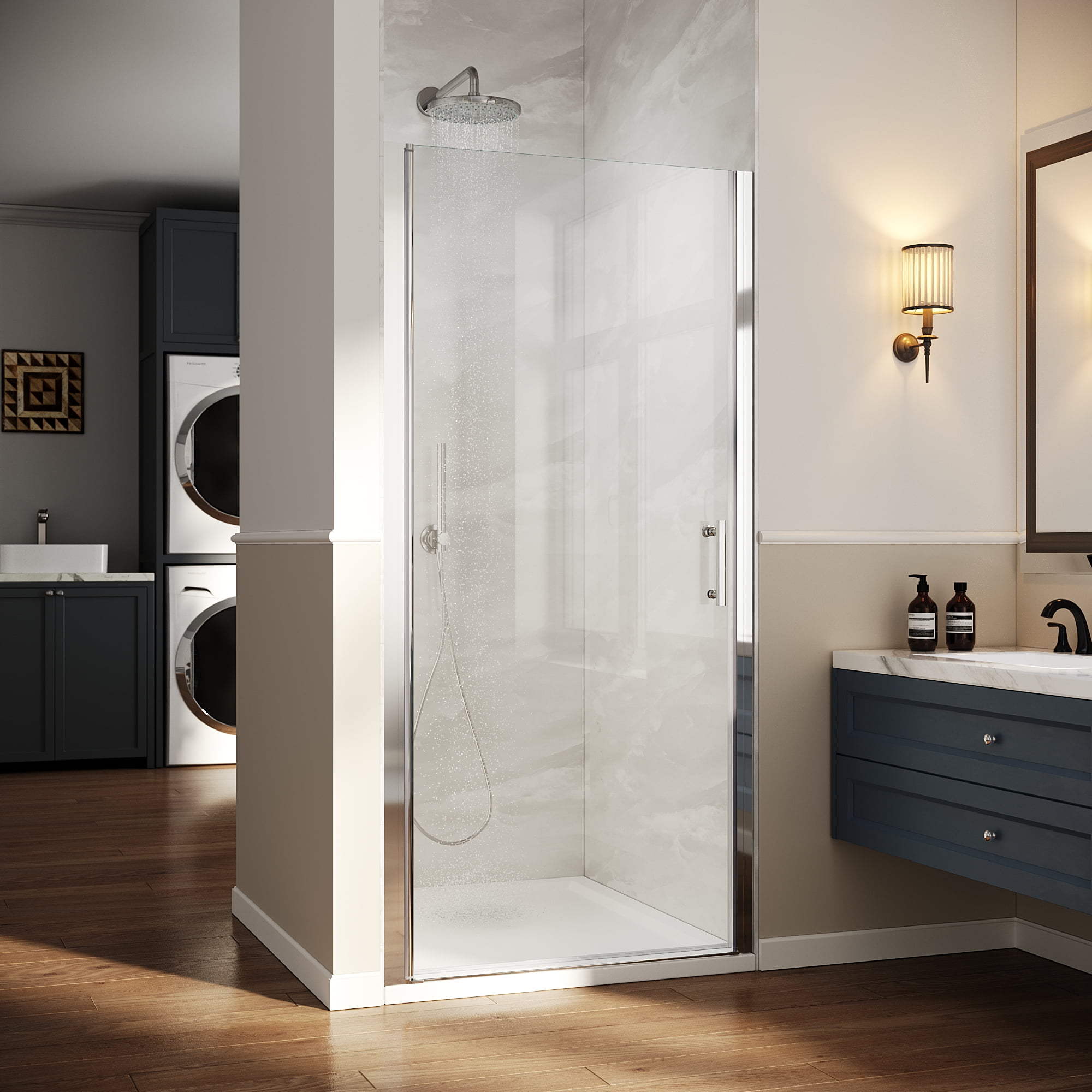 Sunny Shower Semi-Frameless Pivot Swing Shower Glass Door One Panel ...