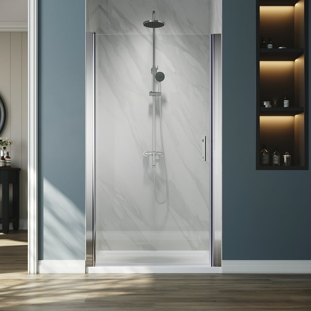 Sunny Shower Semi-Frameless Pivot Swing Shower Glass Door One Panel Glass Chrome 36 in.W x 72 in ...