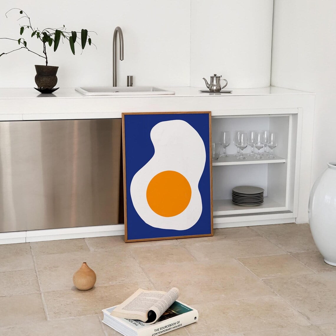 Sunny Side Up Egg Wall Art, Breakfast Print, Modern Kitchen Decor, Hand ...