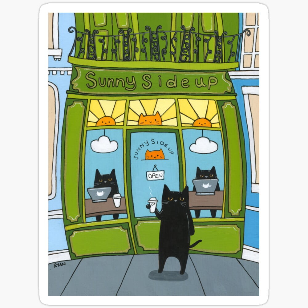 Sunny Side Up Cat Cafe Sticker Phone Decal Water Bottle Stickers Car ...