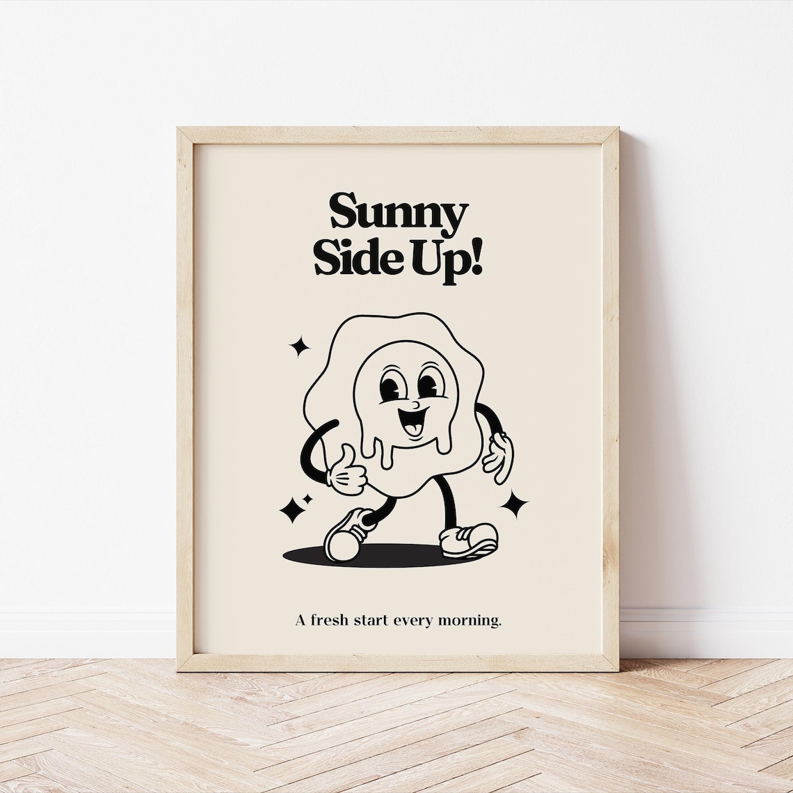 Sunny Side Up Egg , Retro Mascot Wall Art, Motivational Kitchen Poster ...