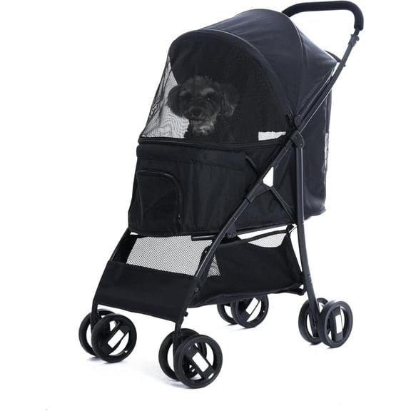 Sunny Sonny Foldable Jogger Pet Stroller with Weather Cover Storage Basket Pet Travel Carrier ...