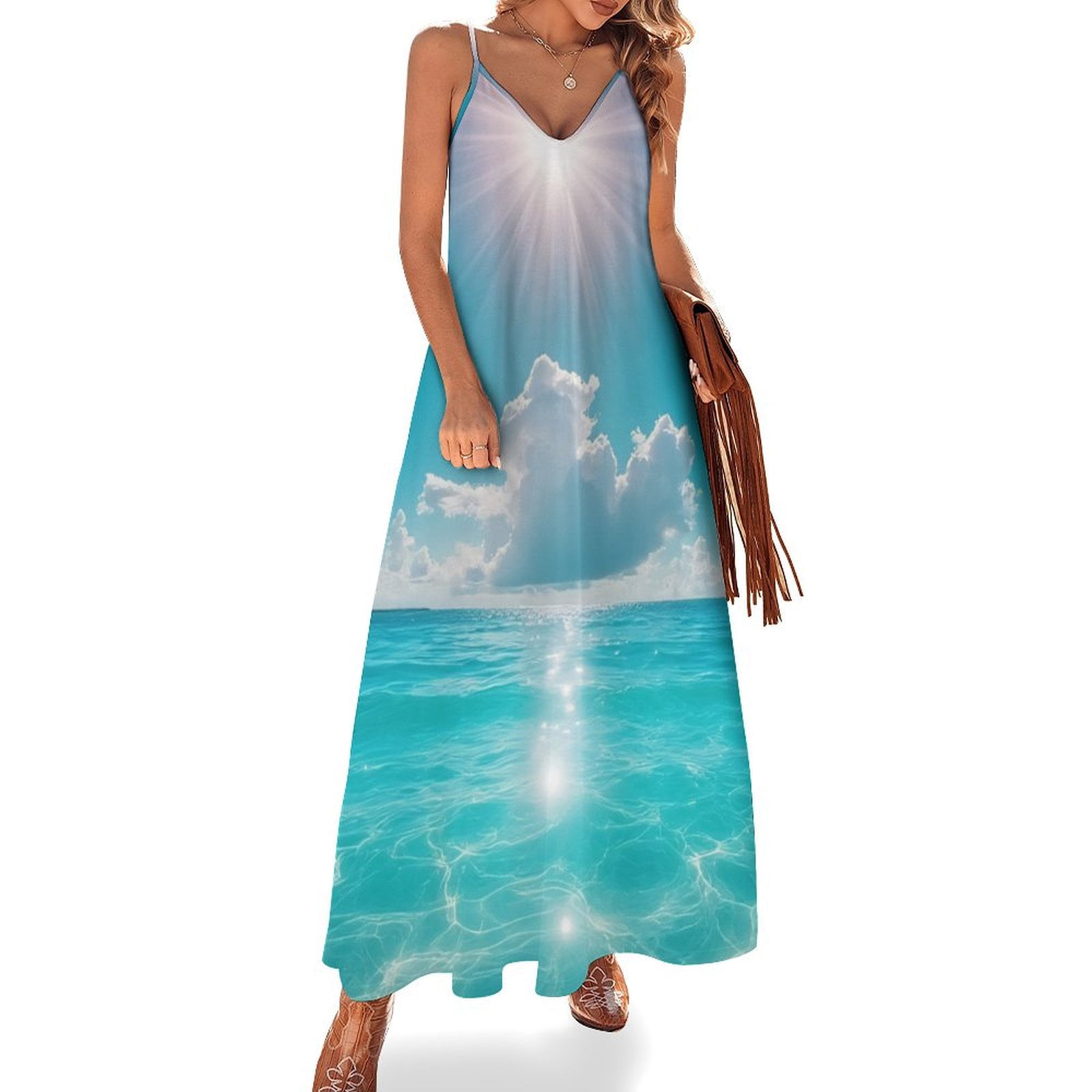 Sunny Tropical Ocean Paradise Design Sleeveless Dress Woman Fashion ...