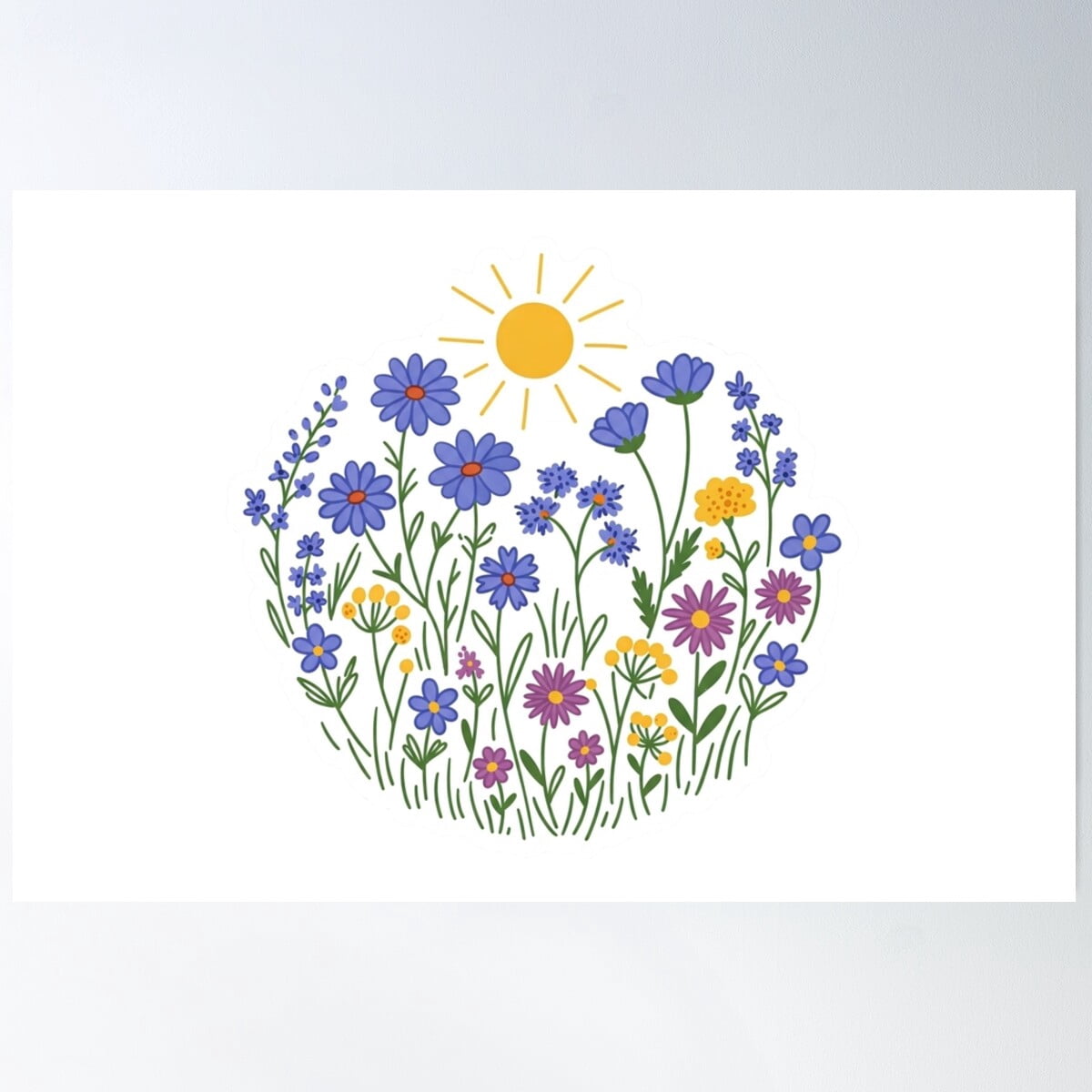 Sunny Wildflower Meadow - Floral Design Poster Wall Art, Modern Wall ...