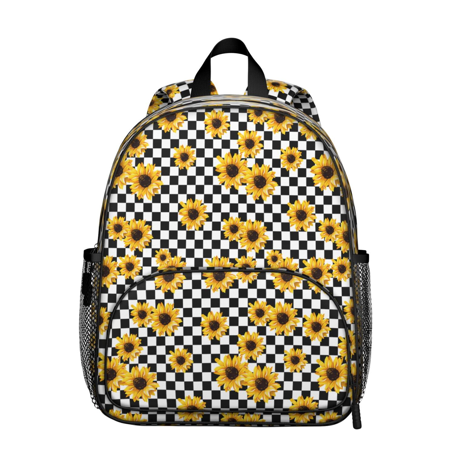 Sunny Yellow Floral Backpack - Ergonomic Waterproof Student Bookbag for ...