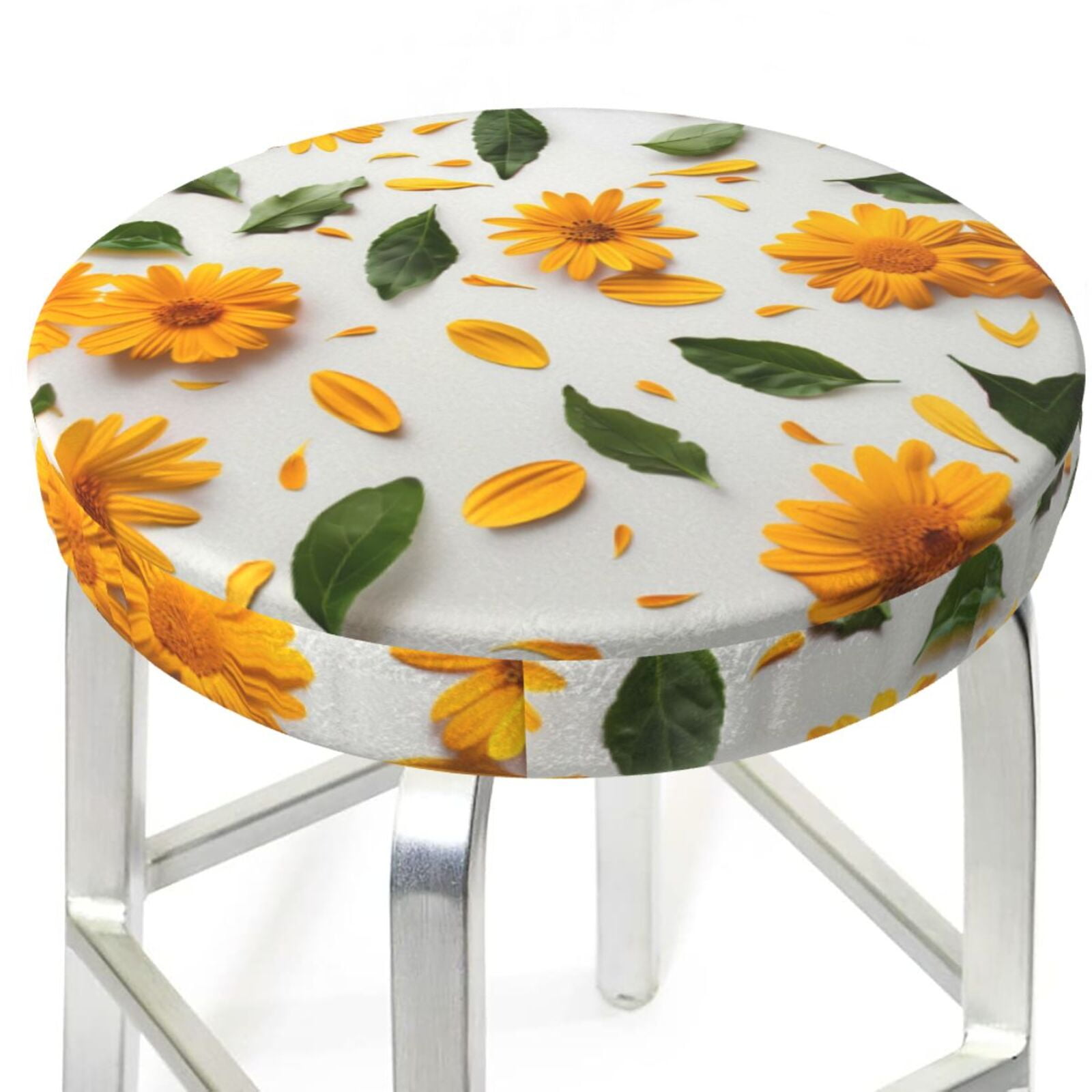 Sunny Yellow SunFlower Bar Stool Covers - Stretch Round Seat Covers ...