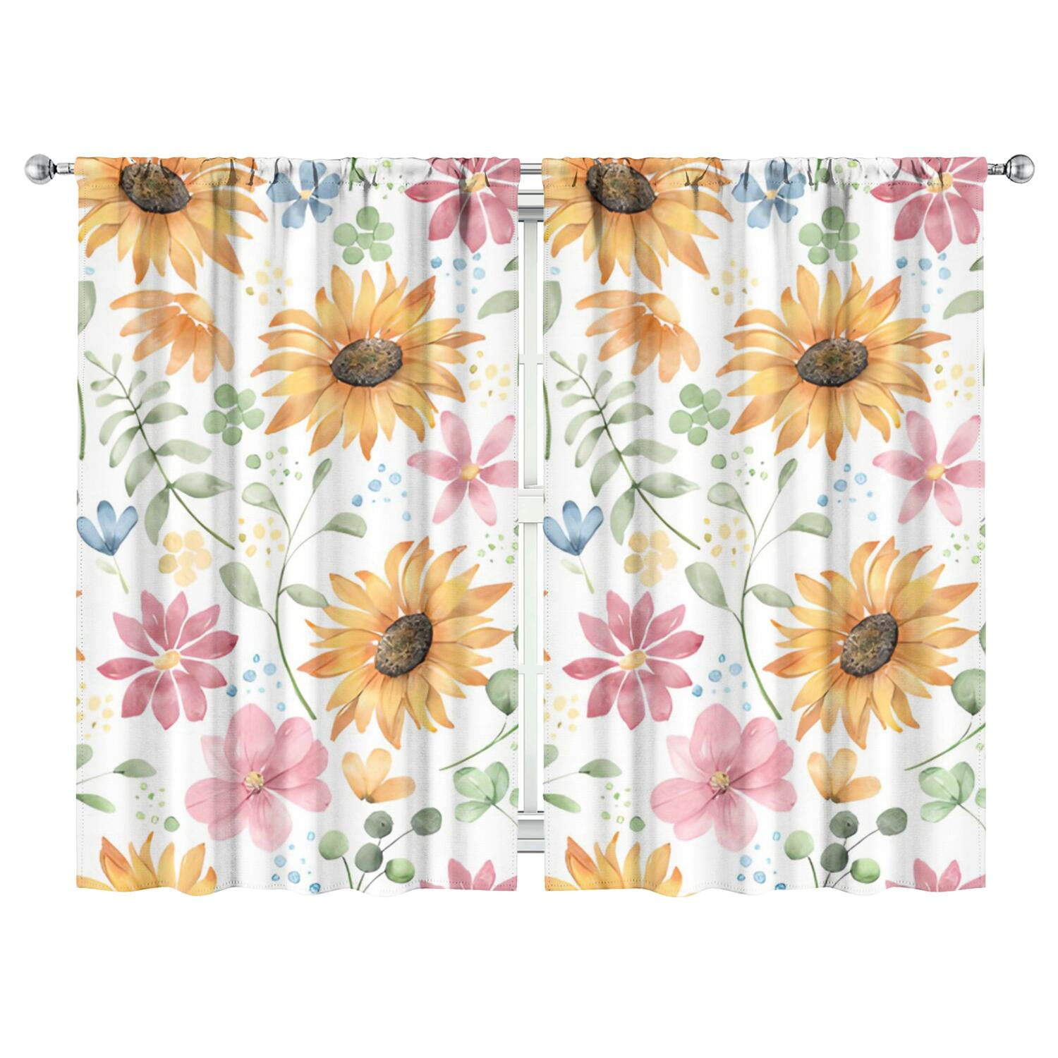 Sunny Yellow Sunflower and Bee Curtains - Set of 2 Floral Boho ...