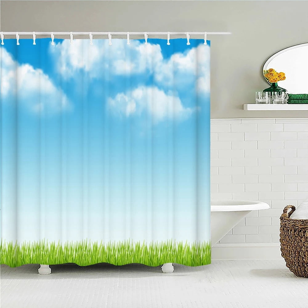 Sunny landscape Shower Curtain with Waterproof Fabric Blue Sky and ...