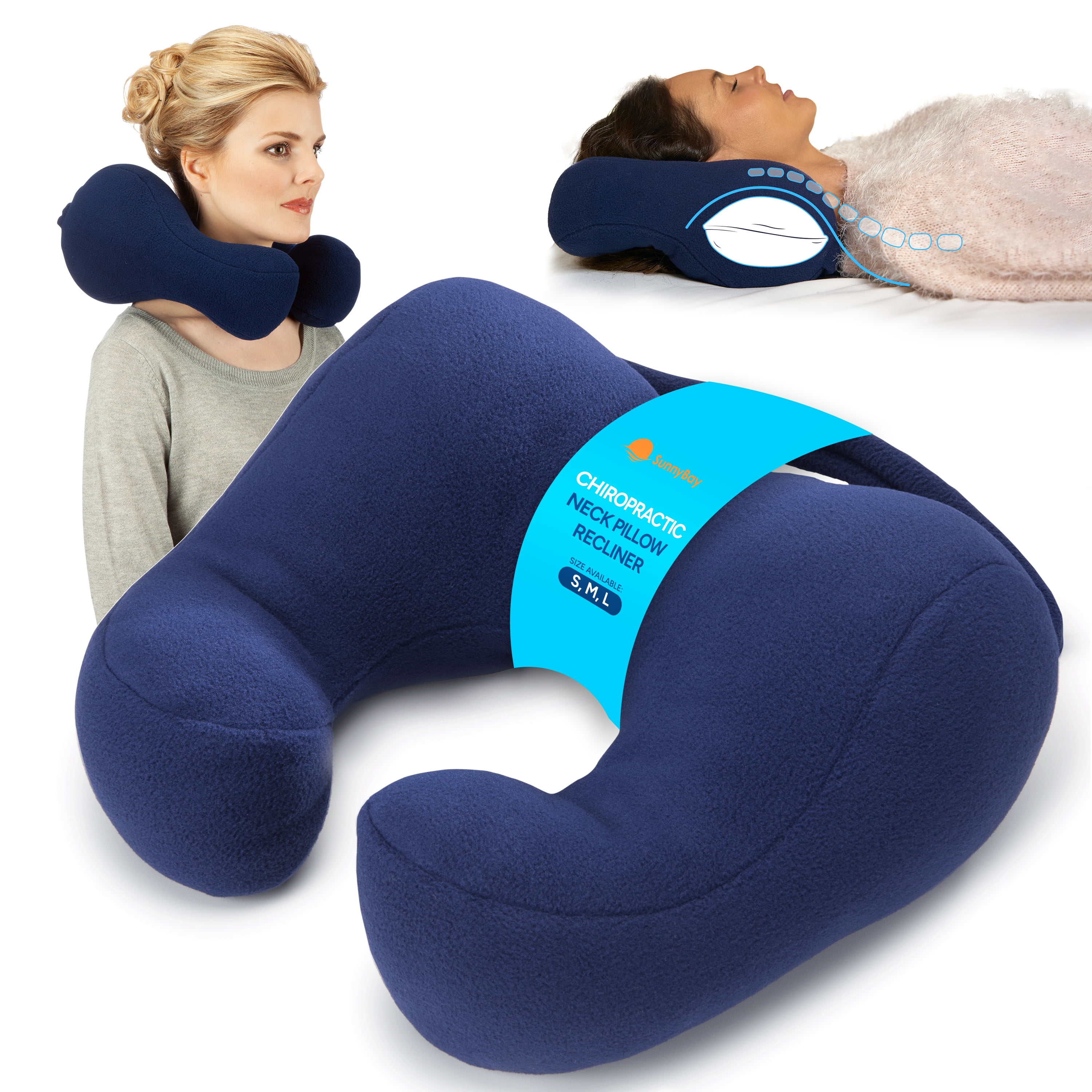 SunnyBay Chiropractic Neck Pillow for Extra Neck Support, Navy Blue ...