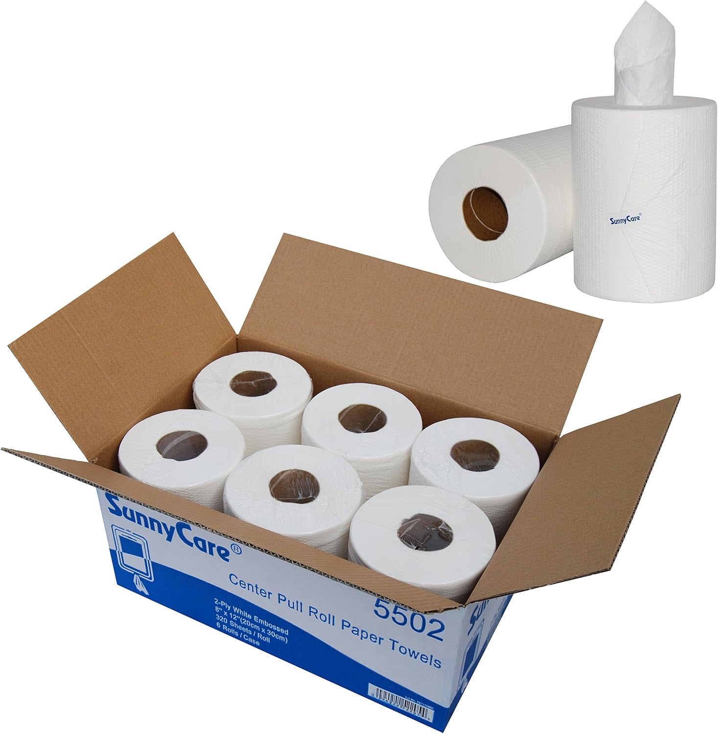 SunnyCare 2-Ply Center Pull Paper Towels, Roll of 320 Sheets, Total of ...