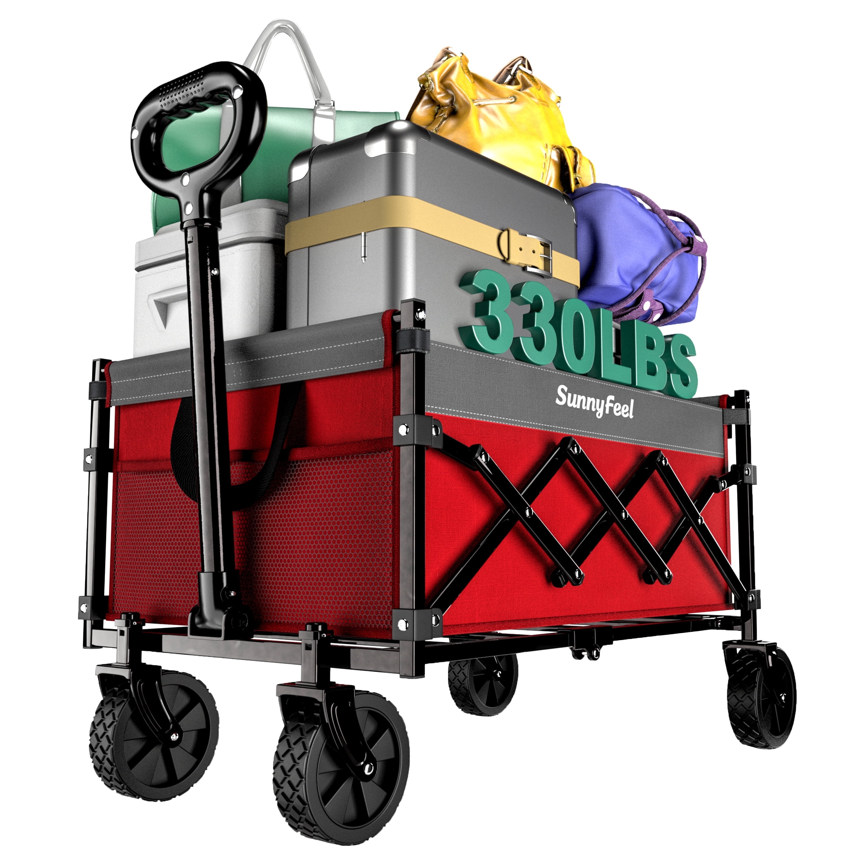 SunnyFeel 330lbs Wagons Carts Foldable,Heavy Duty Collapsible Folding ...