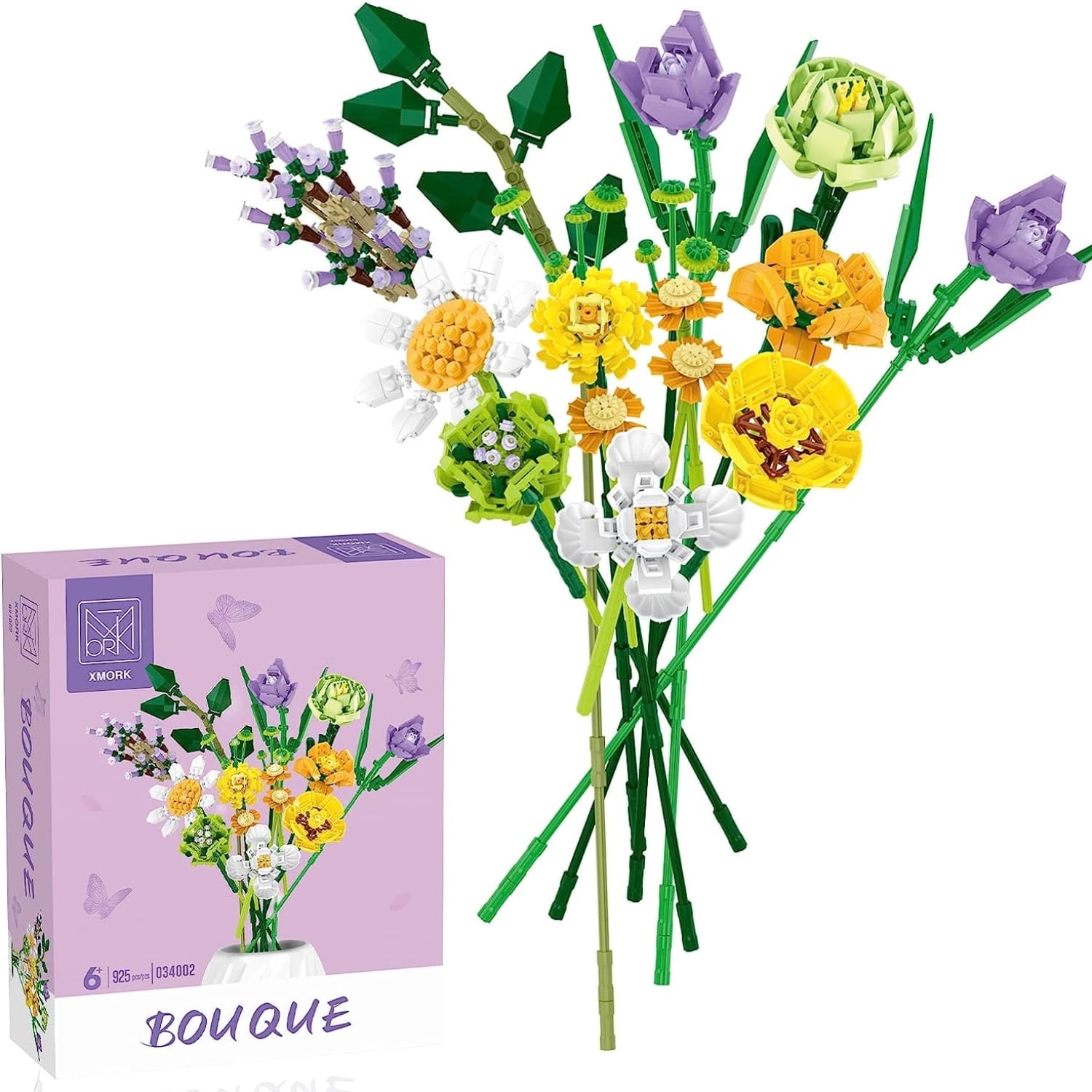 SunnyYuri Artificial Flowers Building Blocks Kit, 925 PCS Botanical ...