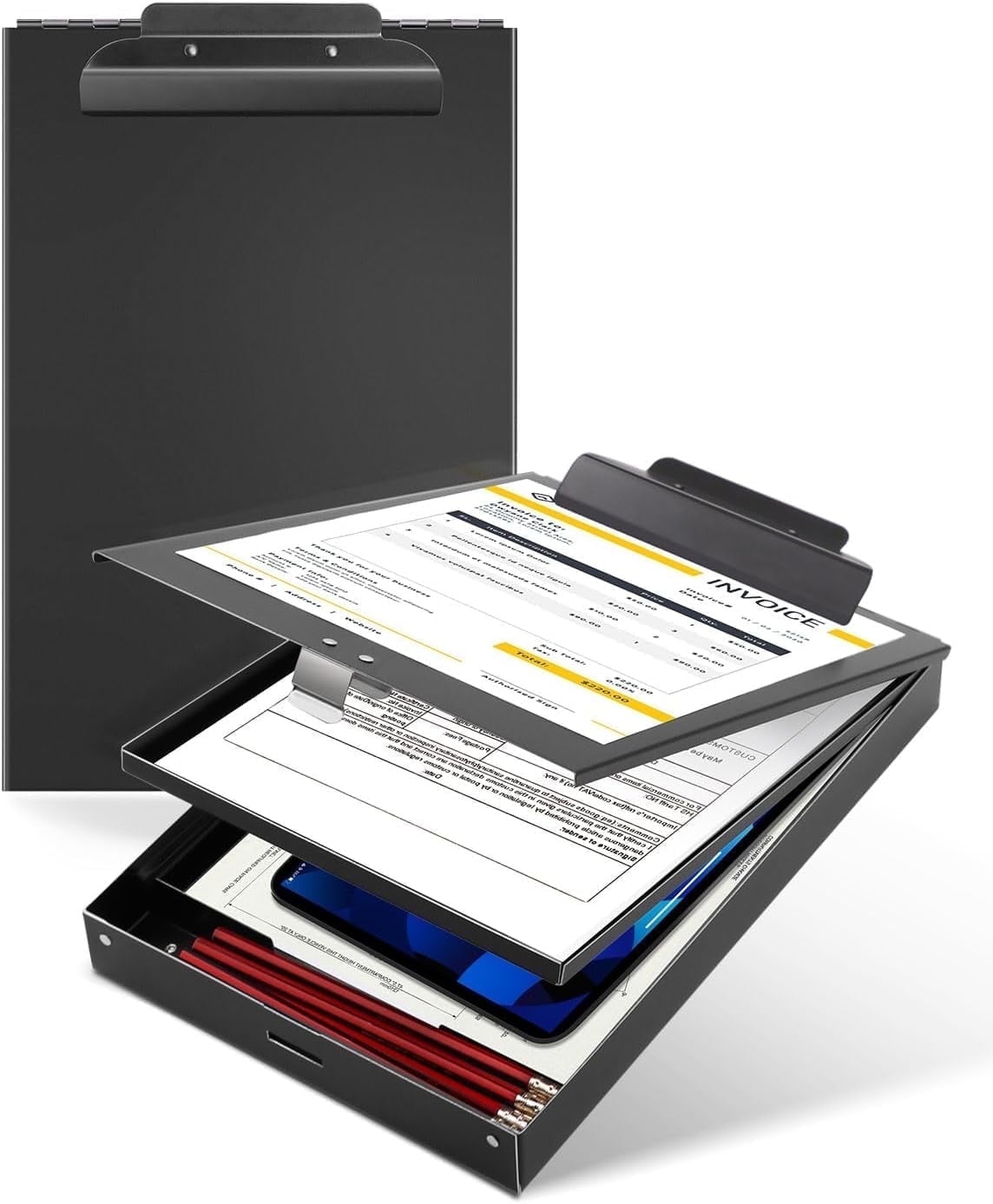 Sunnyclip Aluminum Clipboard with Storage - Heavy Duty Metal Clip Board ...