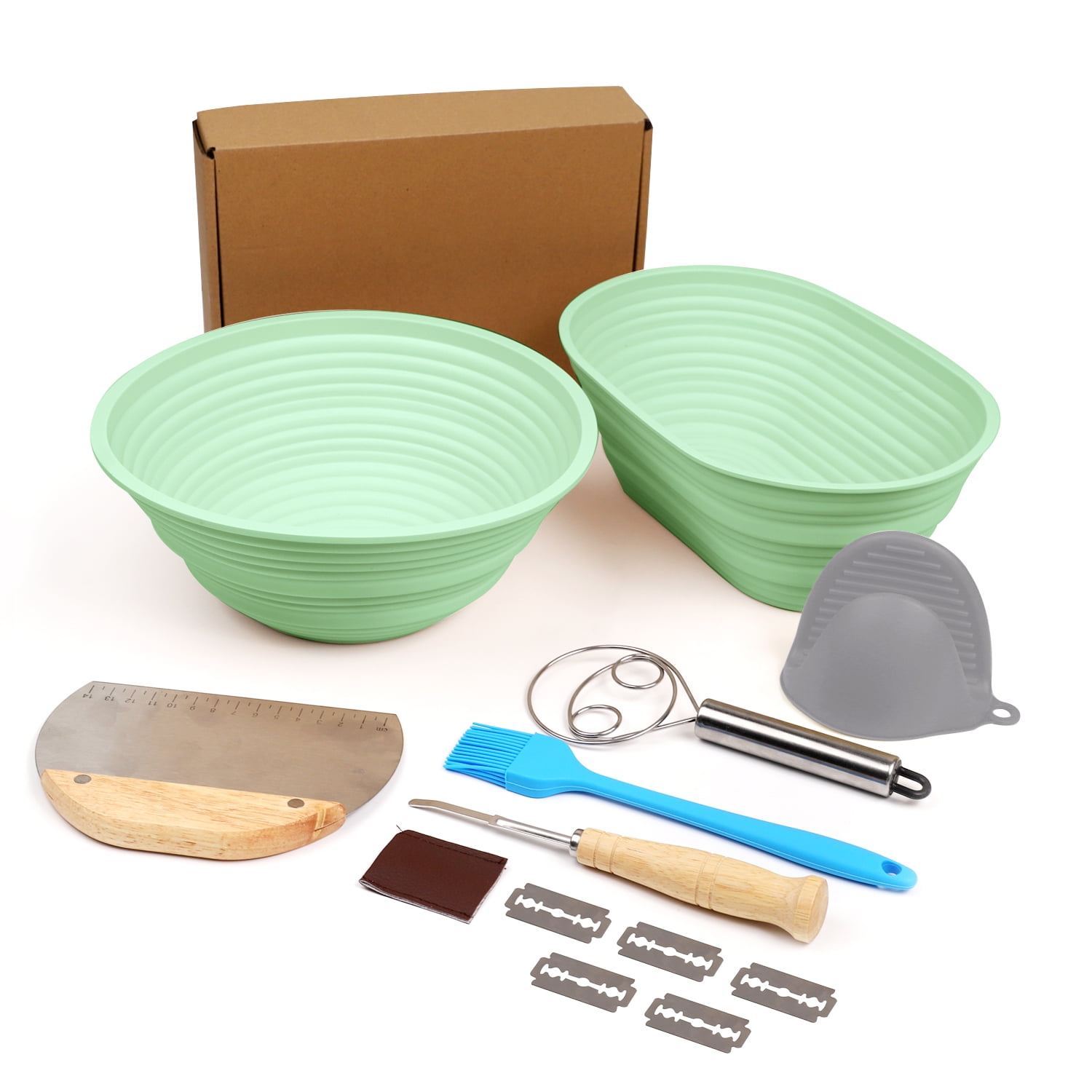 Sunnycome Silicone Banneton Bread Proofing Baskets, 9 Inch Round & 10 ...