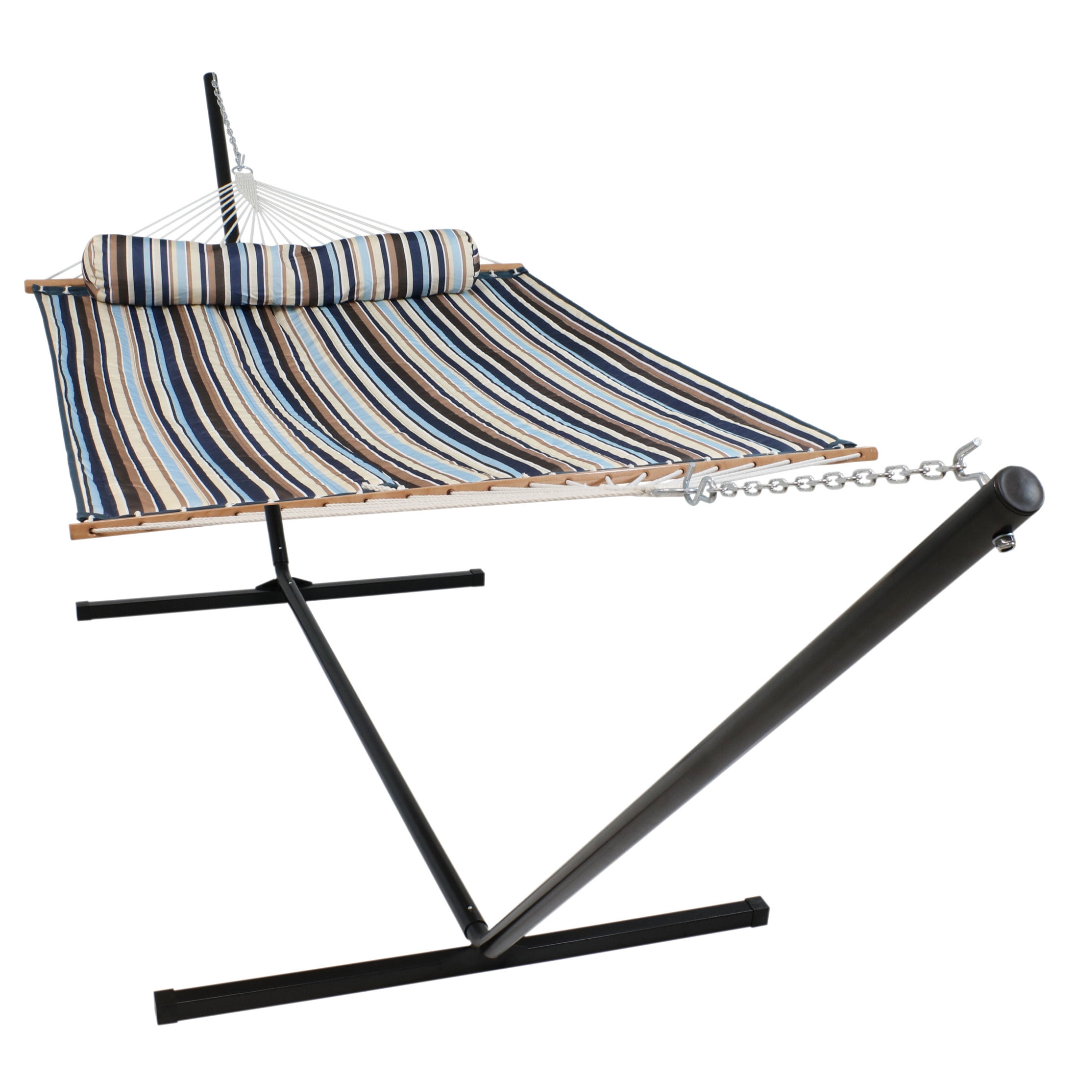 Sunnydaze 2-Person Quilted Polyester Spreader Bar Hammock with Stand, 400 lb - Ocean Isle ...