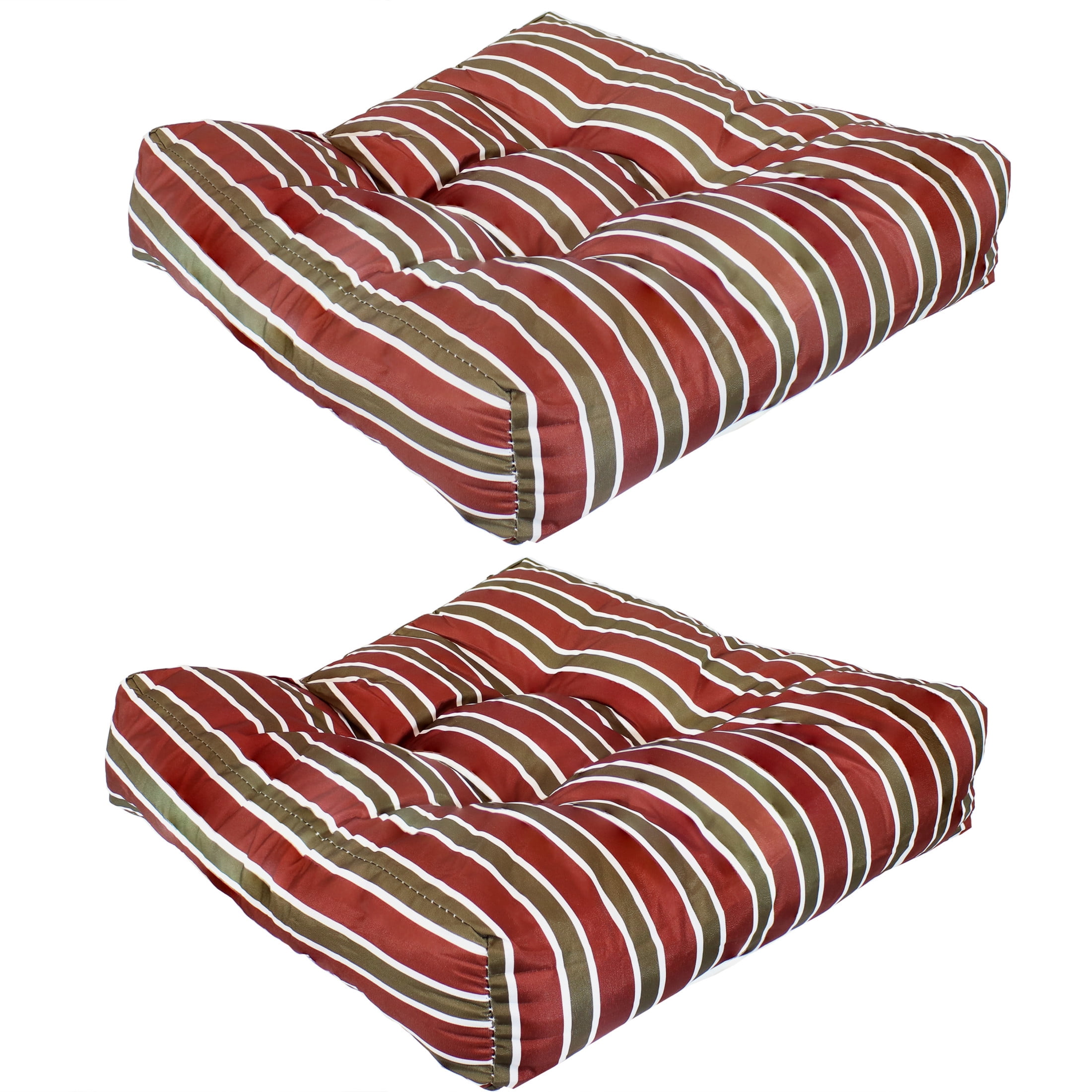 Sunnydaze 2 Set Tufted Outdoor Chair Cushions - Classic Red Stripe for ...