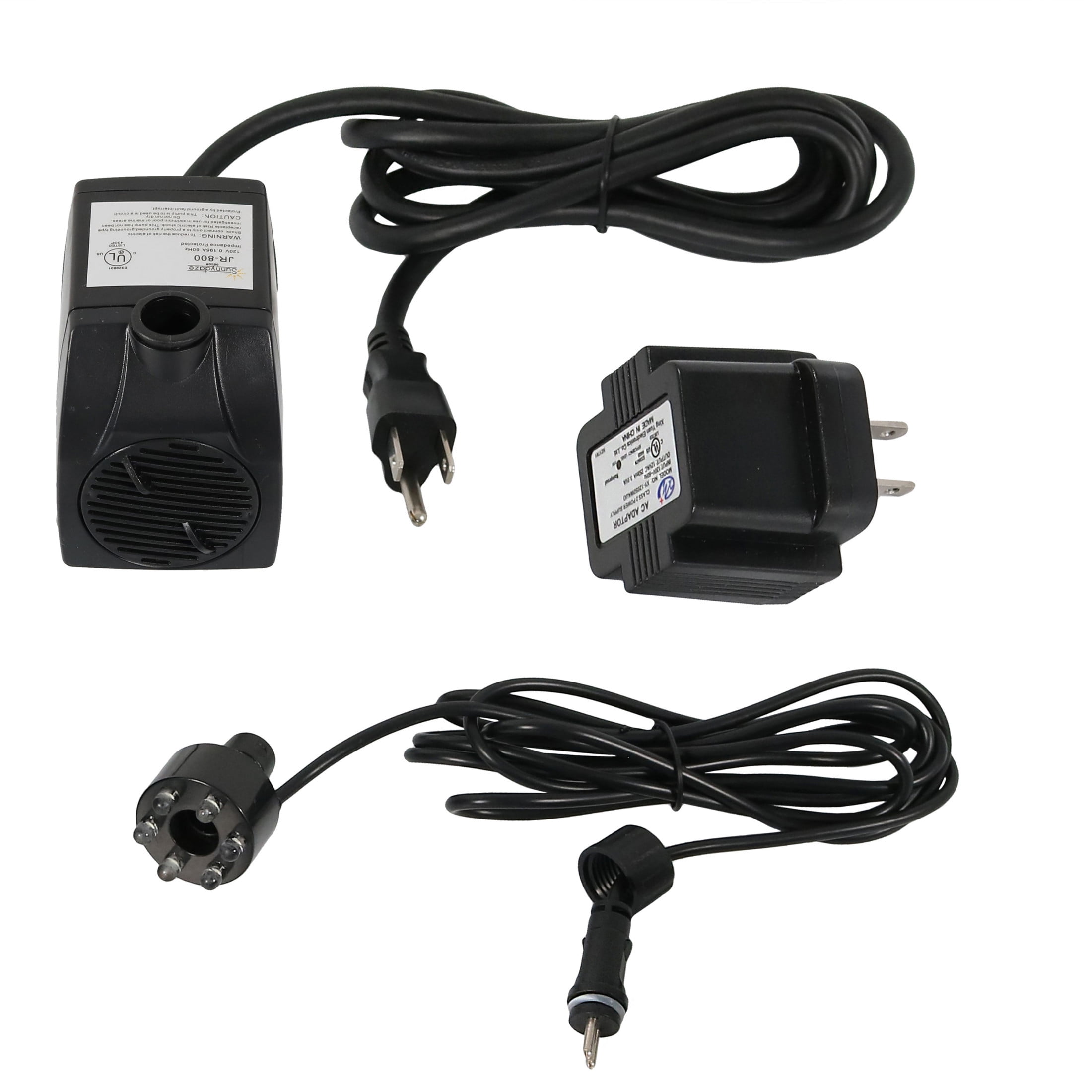 Sunnydaze Outdoor Fountain Pump 200 GPH with White LED & Transformer ...