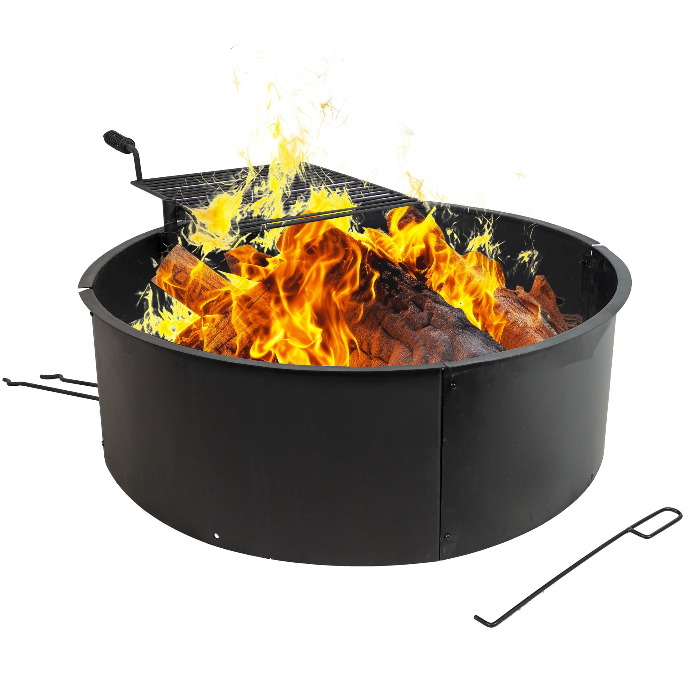 Sunnydaze 36" Metal Fire Pit Grill with Detachable Cooking Grate ...