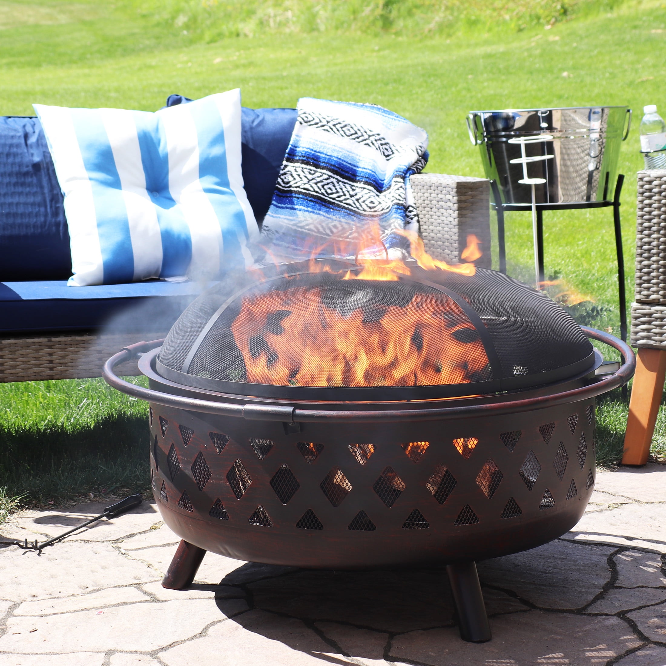 Sunnydaze Extra Large Outside Outdoor Steel Fire Pit - Bronze ...