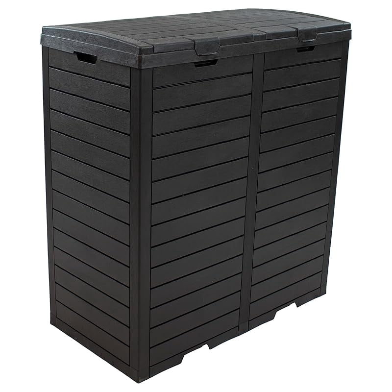 Sunnydaze 39-Gallon Patio Trash Can with Lid - Outdoor Garbage Can with ...