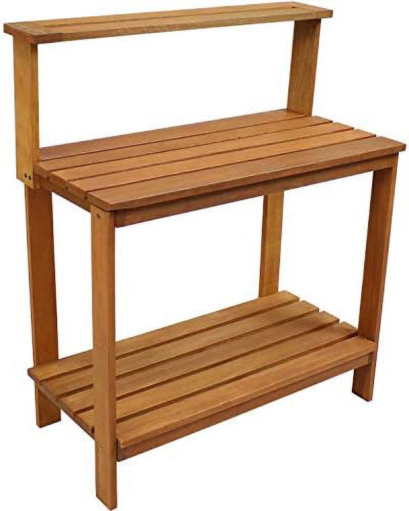 Sunnydaze 42-Inch Meranti Wood Outdoor Potting Bench with Storage Shelf ...