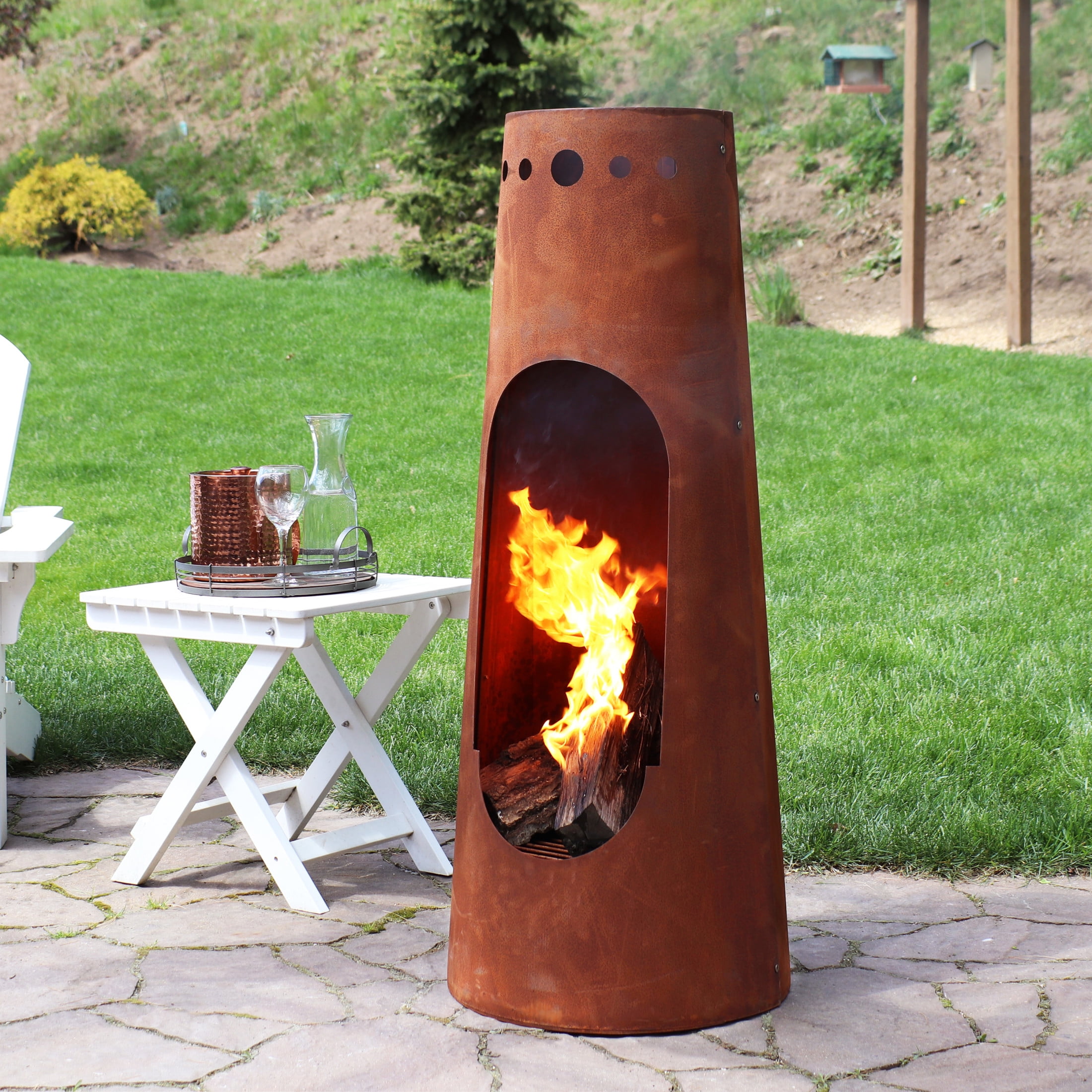 Sunnydaze Outdoor Backyard Patio Metal Santa Fe Steel Chiminea with ...