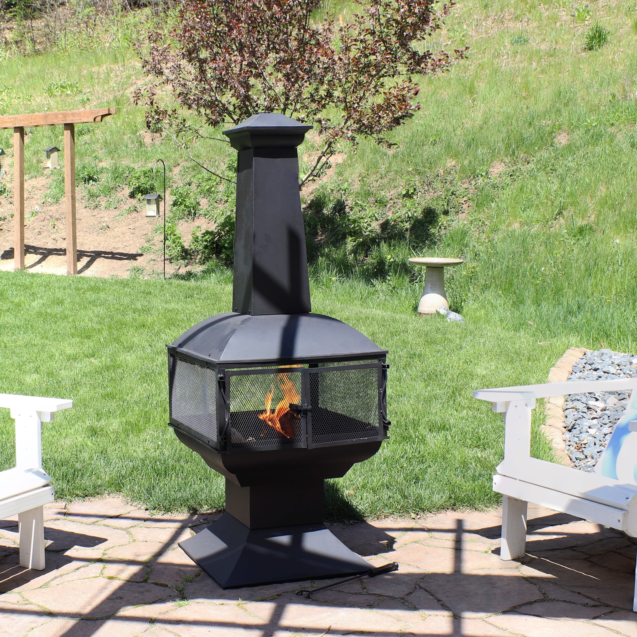 Sunnydaze 57" 360-Degree View Steel Wood-Burning Chiminea with Grate ...