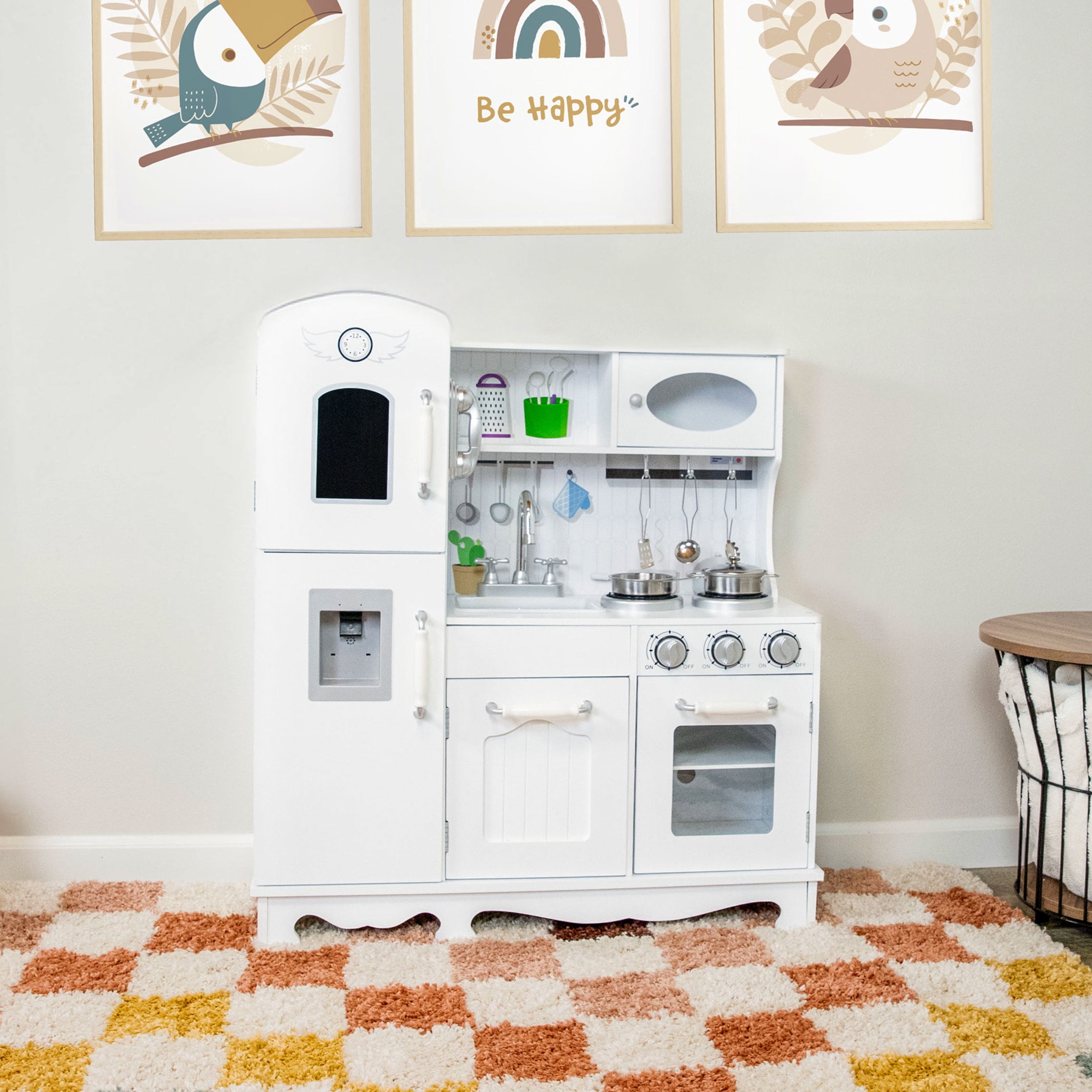 Sunnydaze 6-Piece Chef Sounds Wooden Interactive Play Kitchen Set with ...