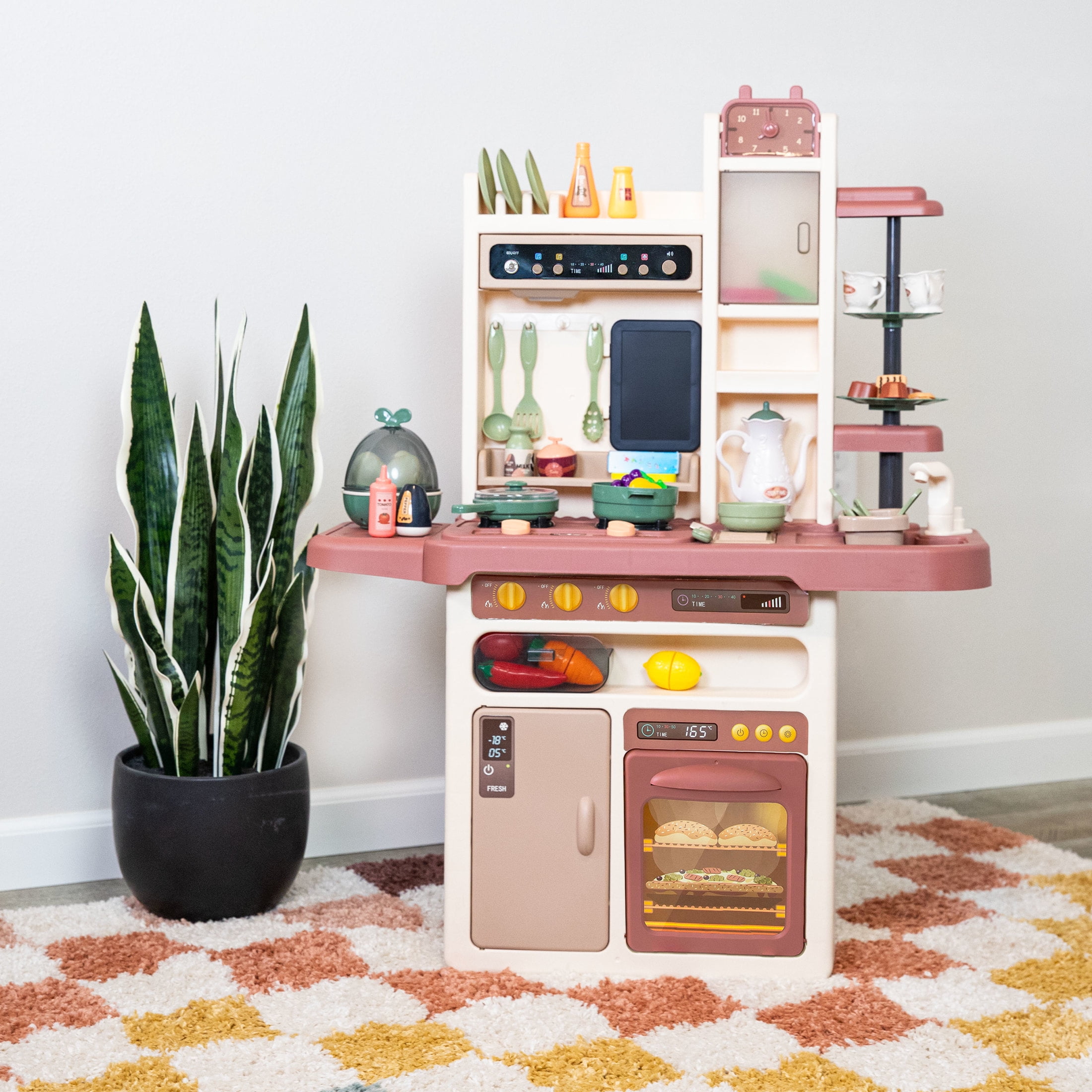 Sunnydaze 65-Piece Mini Meals Plastic Interactive Play Kitchen with ...