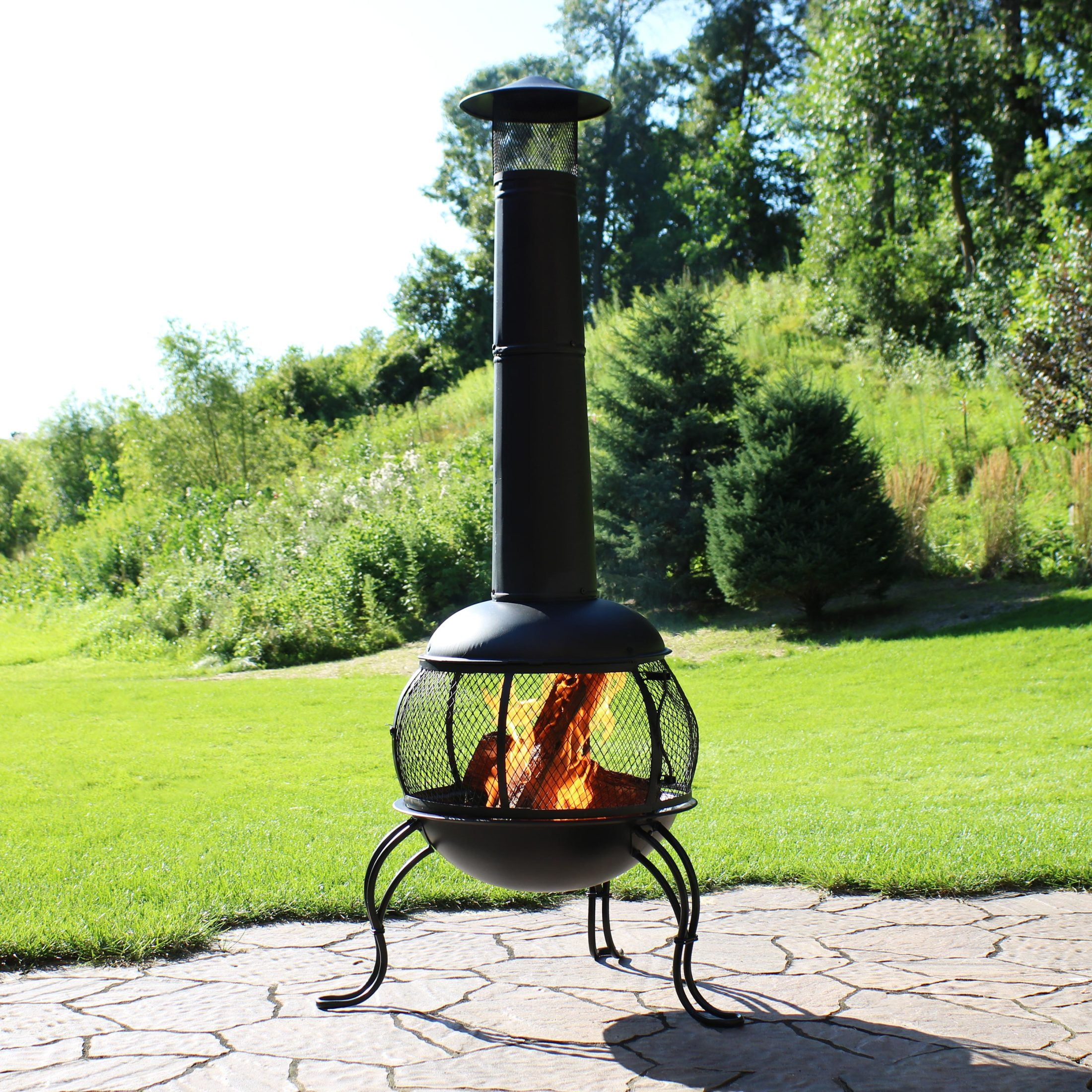 Sunnydaze Metal Outside Fire Pit - Black Steel Wood-Burning Outdoor ...