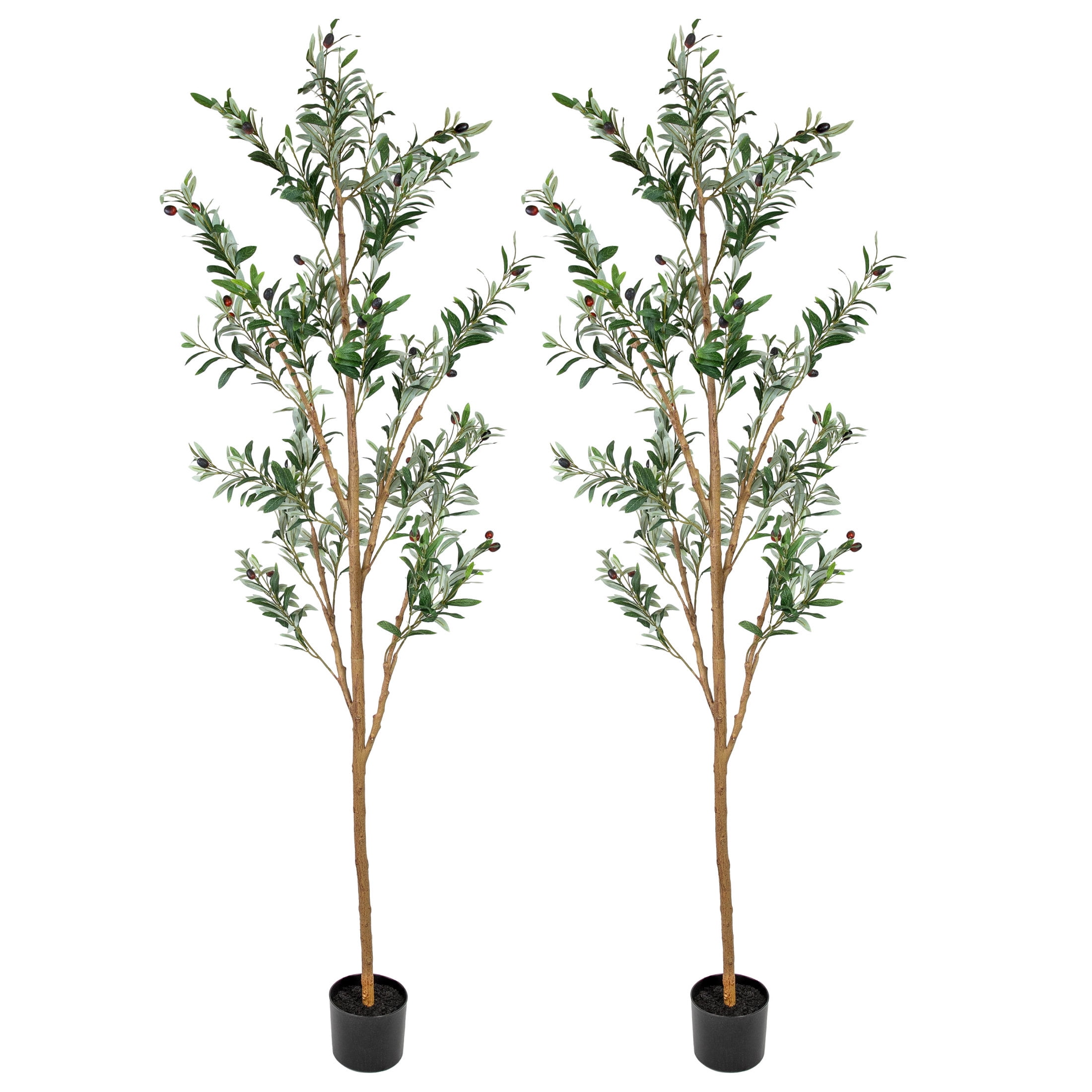 Sunnydaze 7 ft Artificial Olive Tree in Black Plastic Planter (2 Count ...