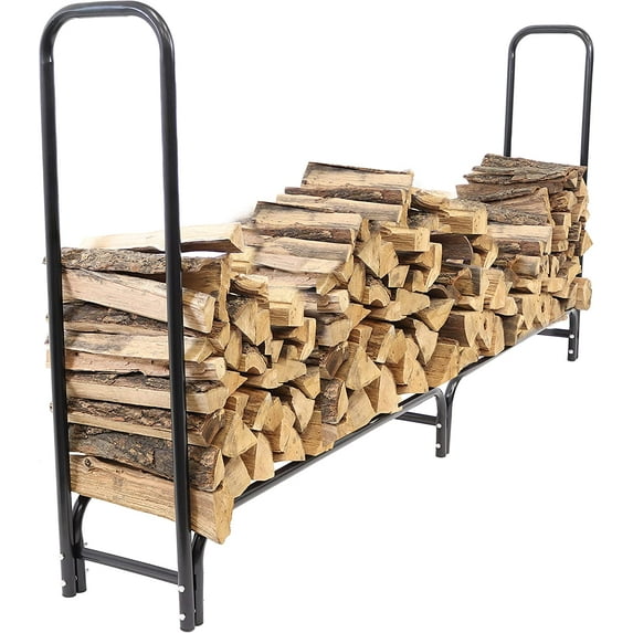 Sunnydaze 8‑Foot Firewood Rack - Outdoor Wood Storage - Black Heavy ...