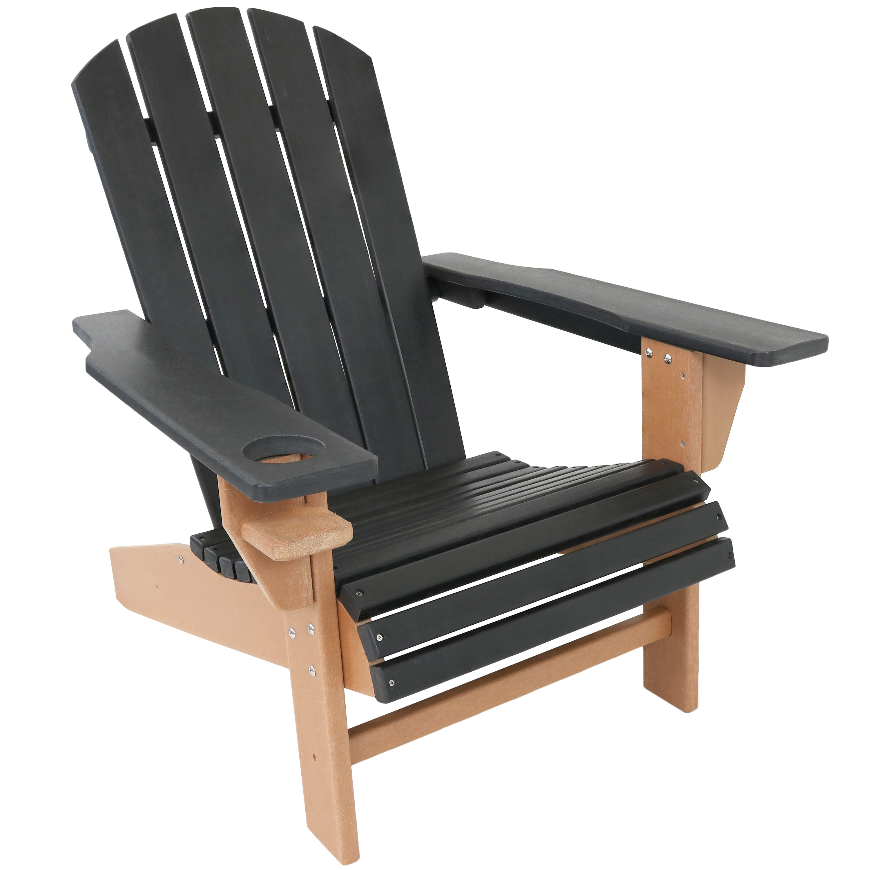 Sunnydaze All-Weather Black/Brown Outdoor Adirondack Chair with Drink ...