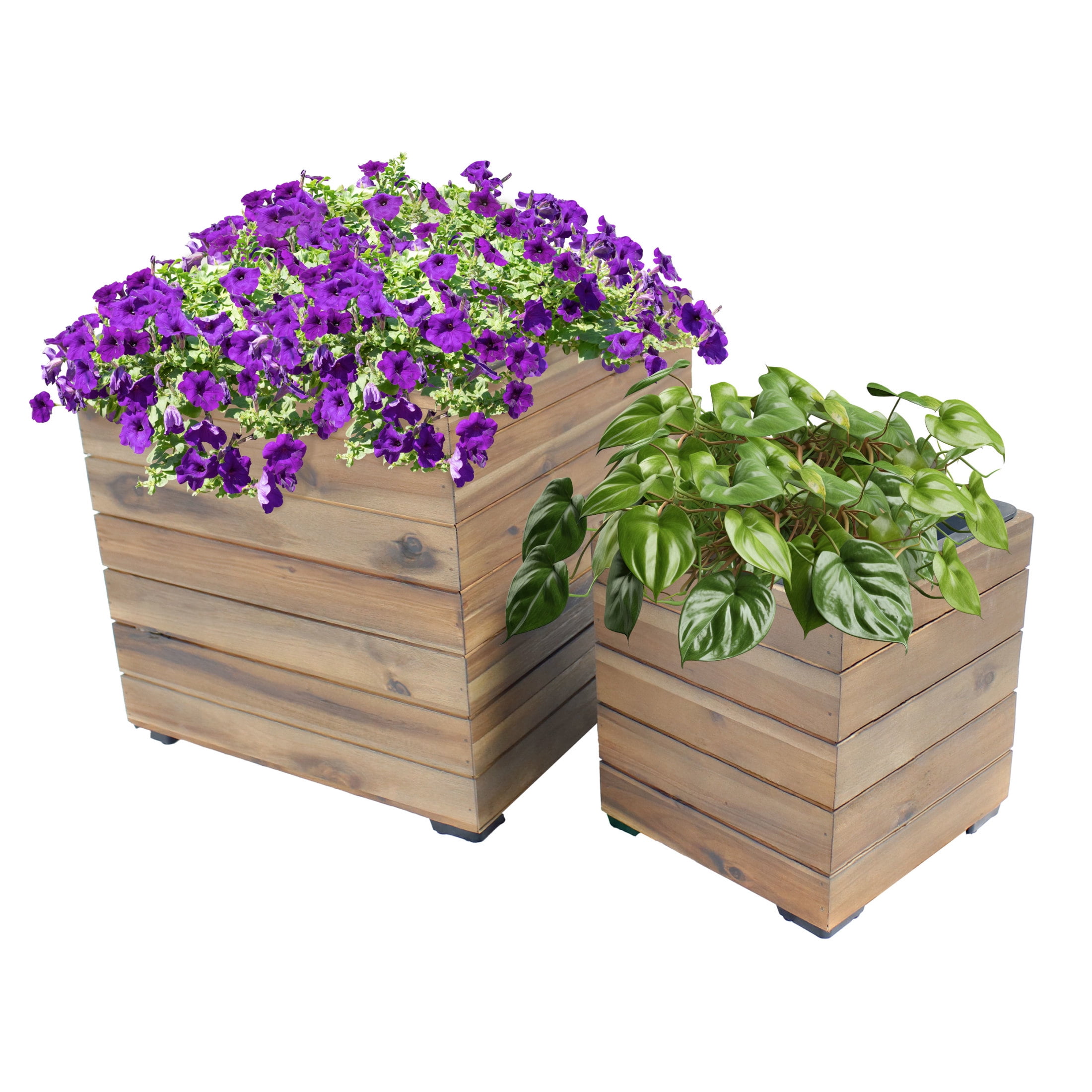 Sunnydaze Assorted Square Anthracite Acacia Wood Planter Box with Liner ...