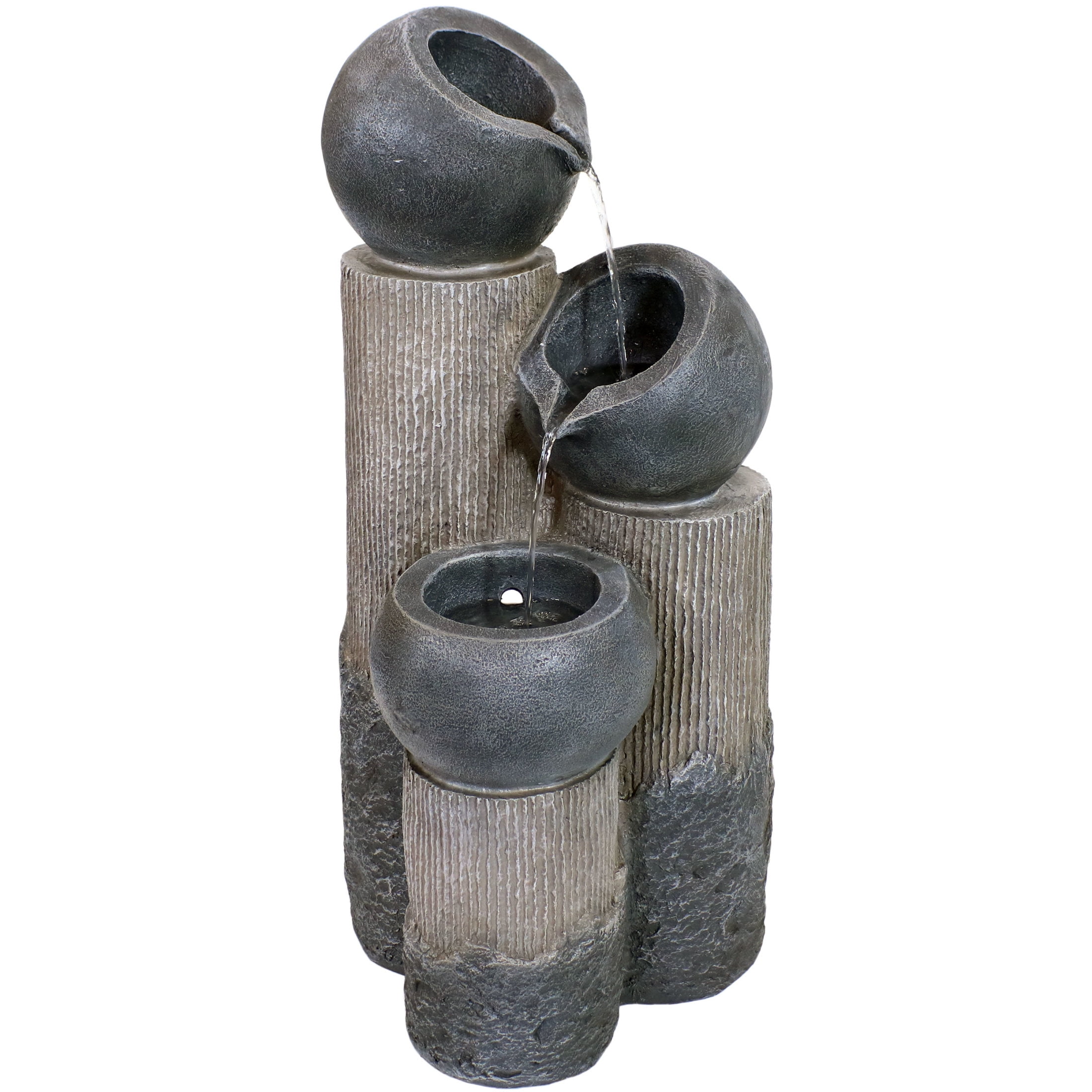 Sunnydaze Cascading Tiered Cups Contemporary Gray Polyresin Solar Water ...