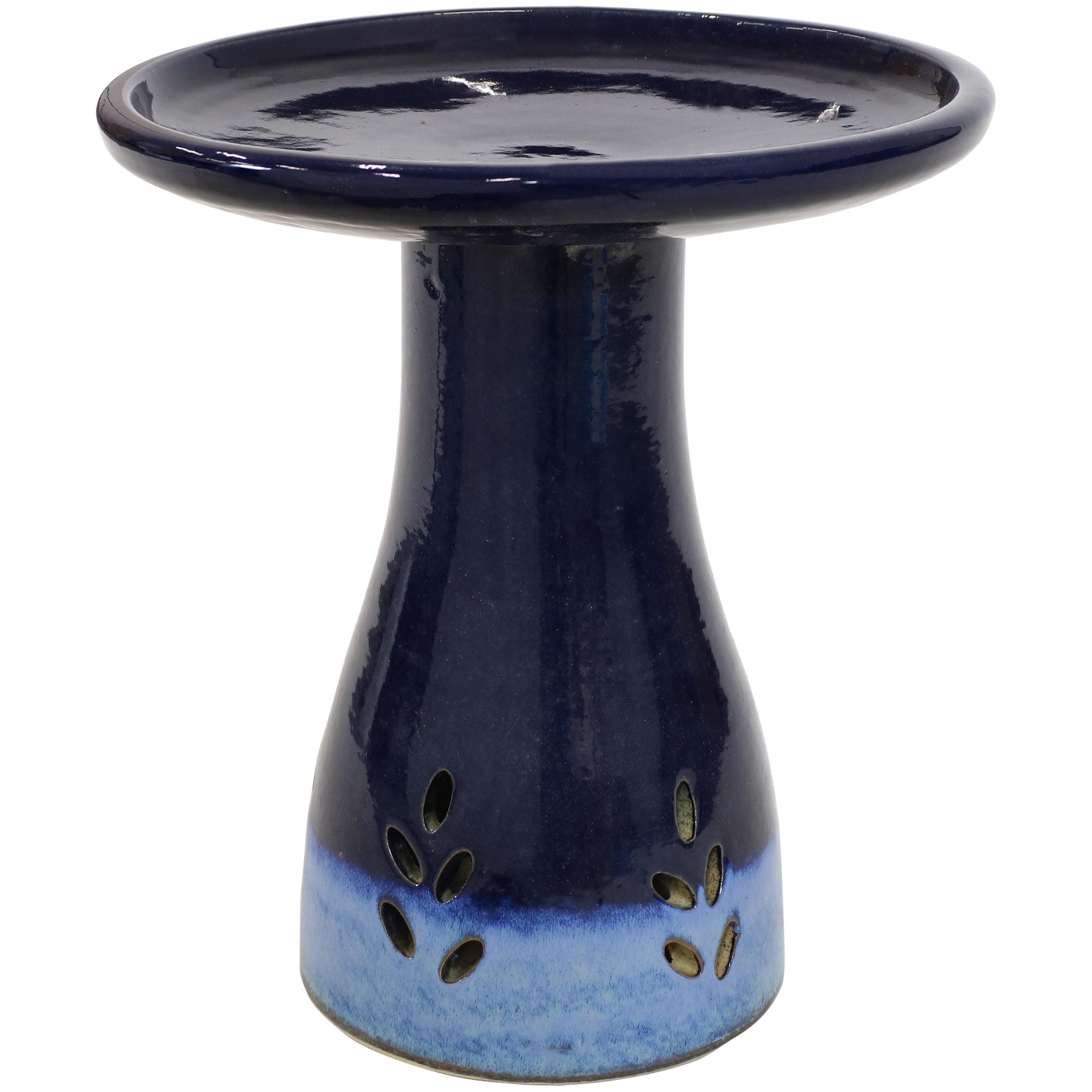 Sunnydaze Large Glazed Ceramic Classic Outdoor Bird Bath - Dark Blue ...