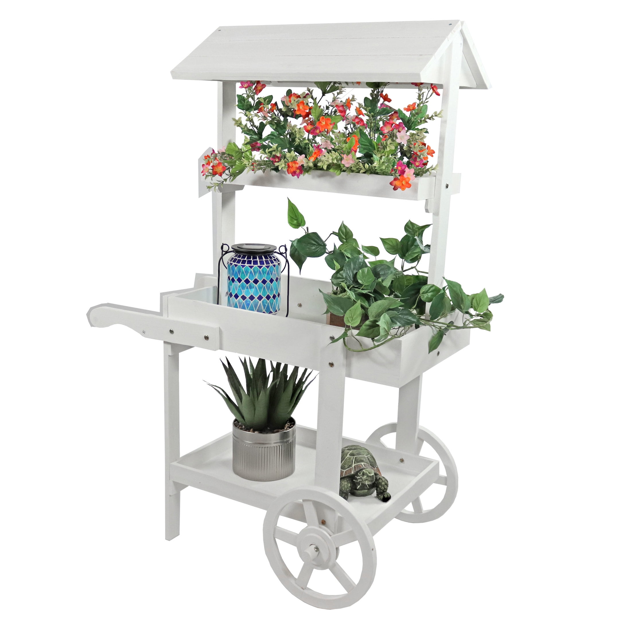 Sunnydaze Country Market 33.75" x 21.75" x 49.25" White Wooden Flower ...