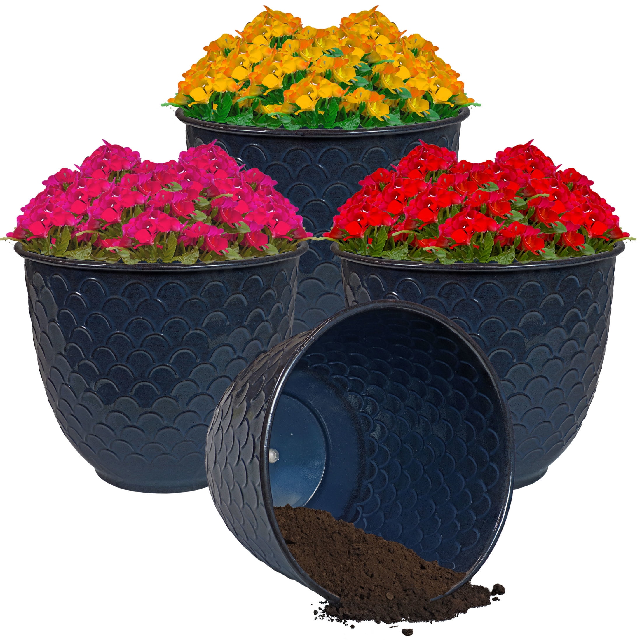 Sunnydaze Dinah 12.5" x 12.5" x 10.75" Round Navy Metal Outdoor Planter Pot 4-Count - Walmart.com