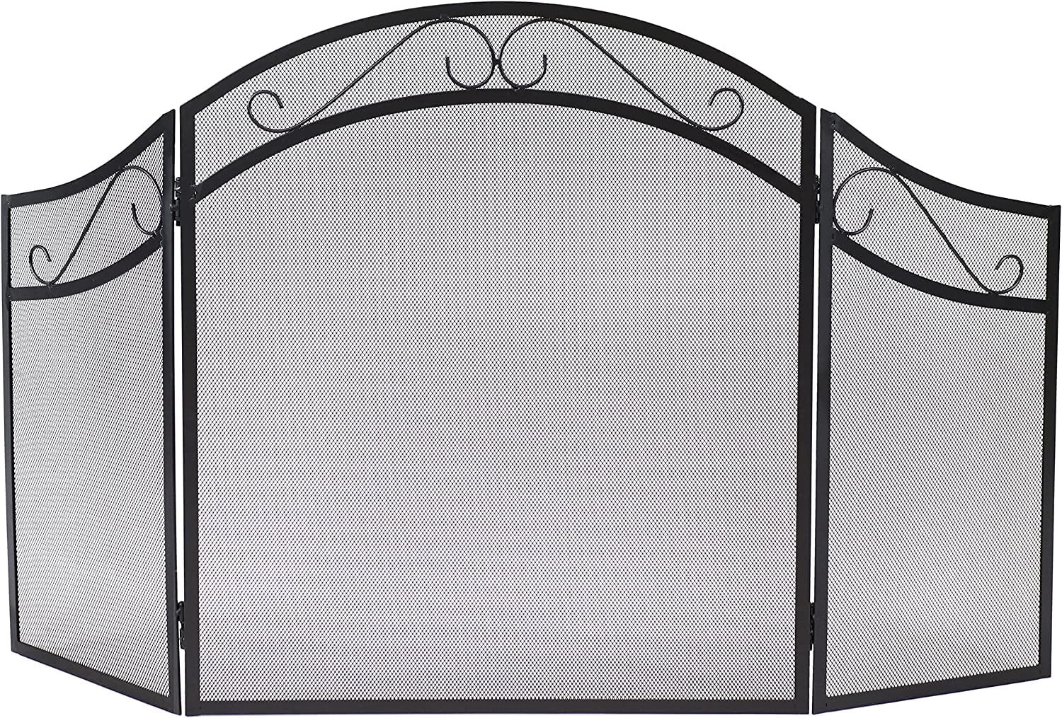 Sunnydaze Elegant Scrolling Design Steel 3-Panel Fireplace Screen with ...