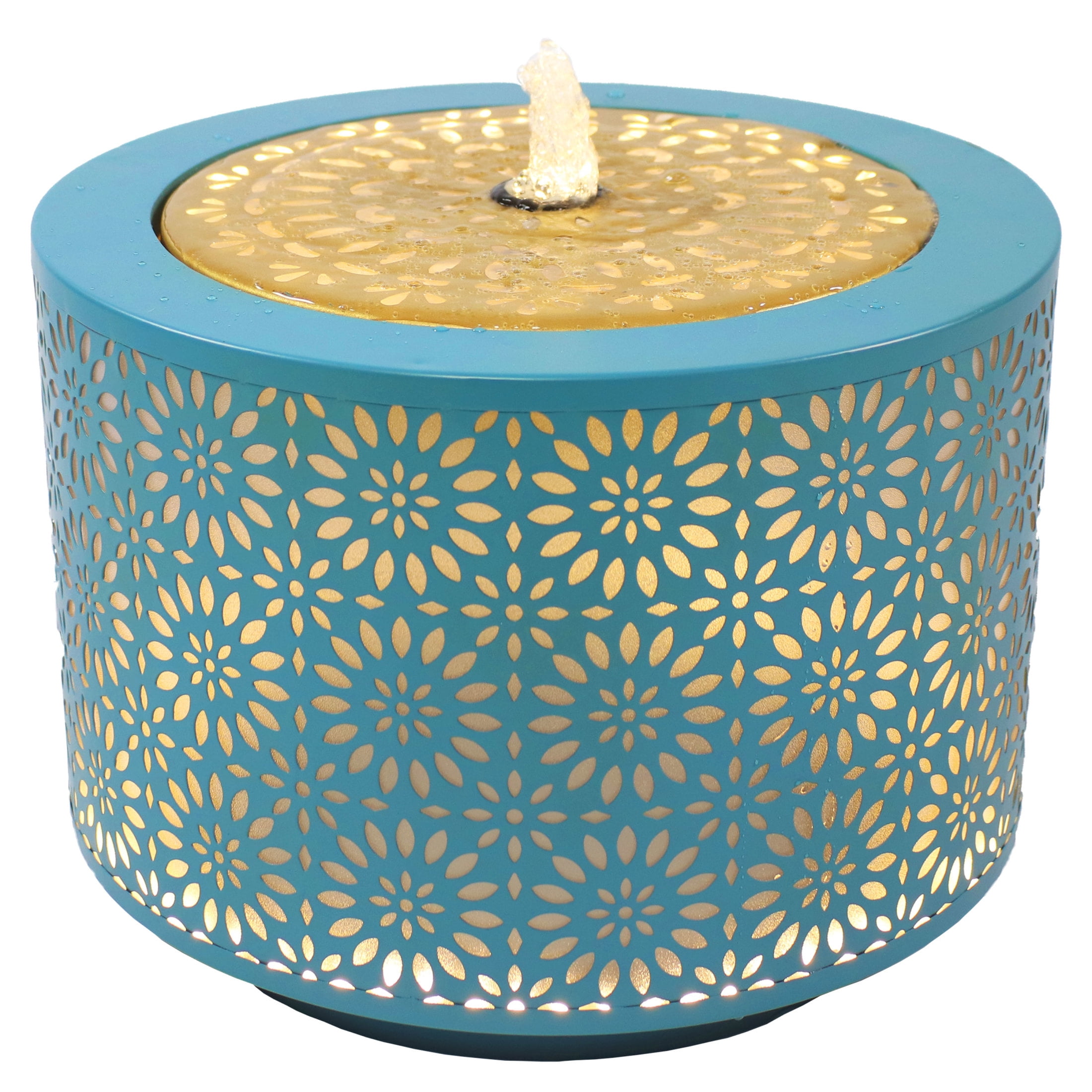Sunnydaze Flower Cutout Blue Galvanized Iron Outdoor Water Fountain ...