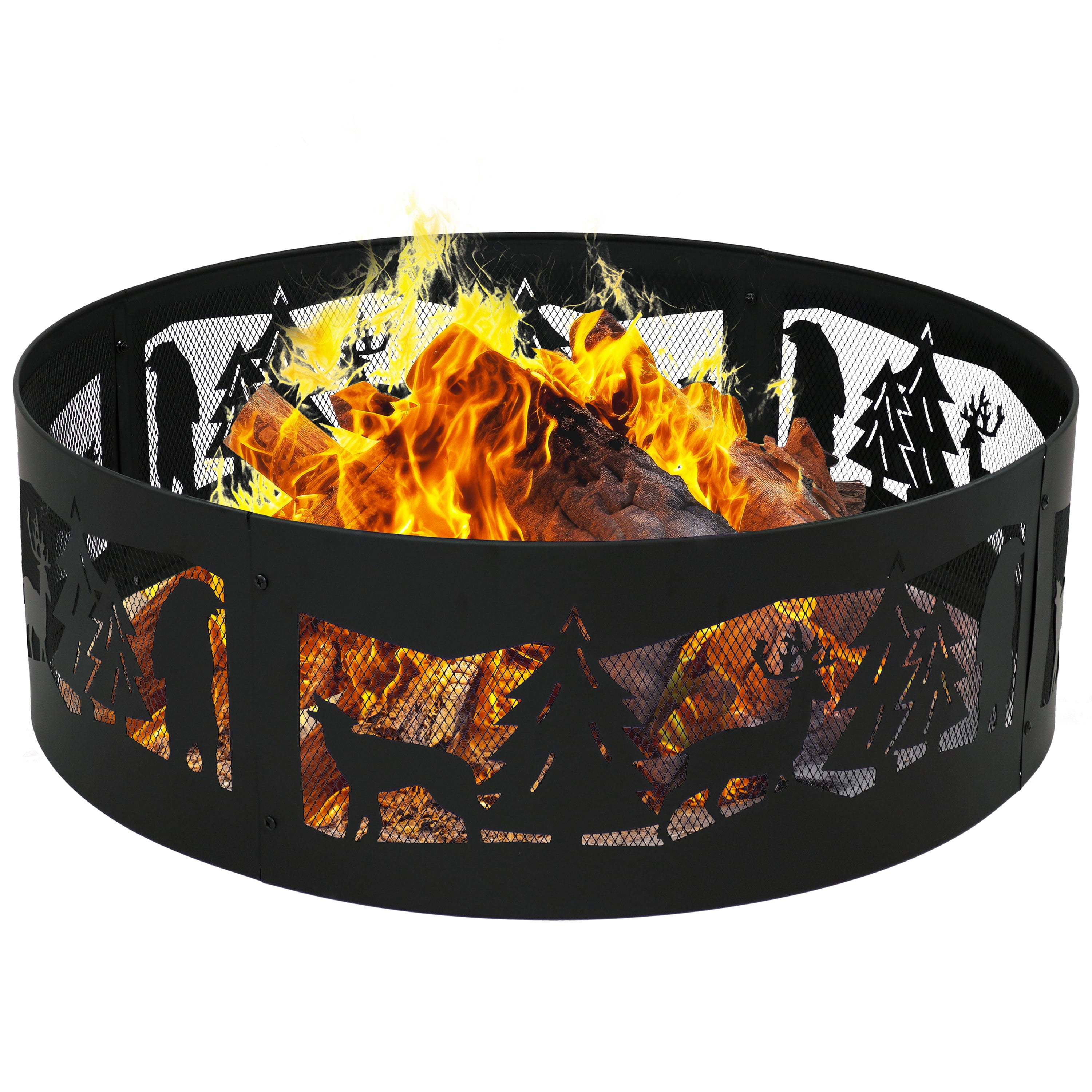 Sunnydaze Forest Wilderness 36" Round Steel Fire Pit Ring - Walmart.com
