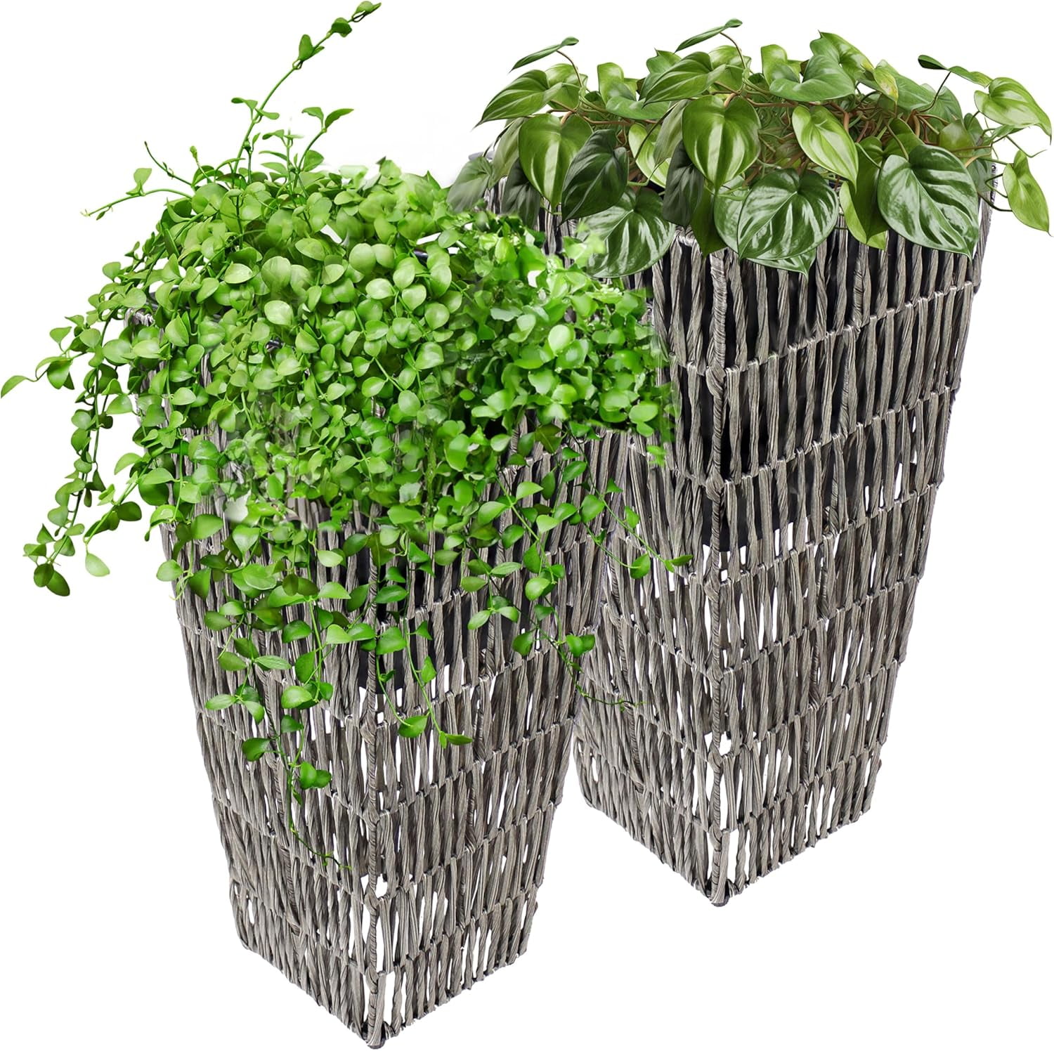 Sunnydaze Hyacinth 11" Tall Square Outdoor Planter - Set of 2 Poly ...