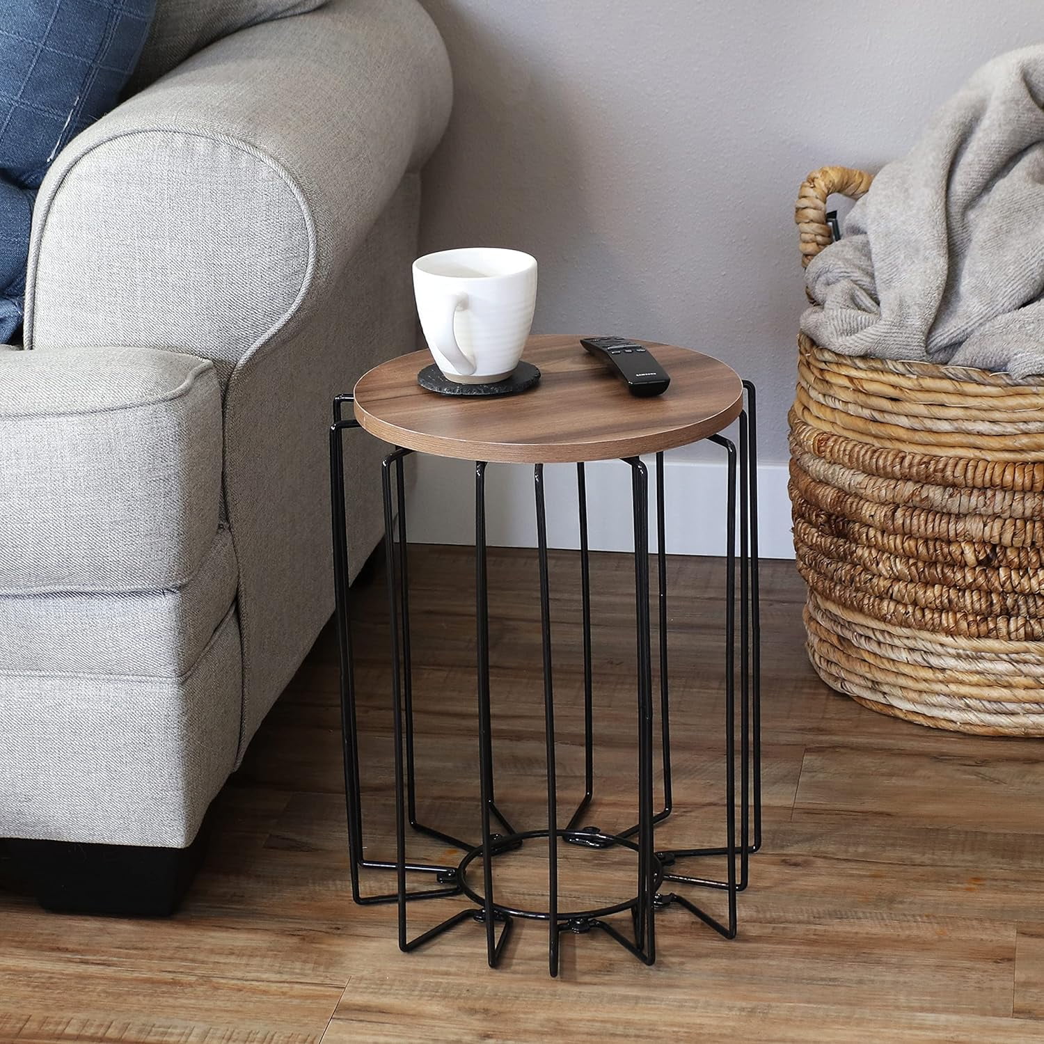 Free Shipping! Sunnydaze Steel Wire End Table with Faux Woodgrain ...