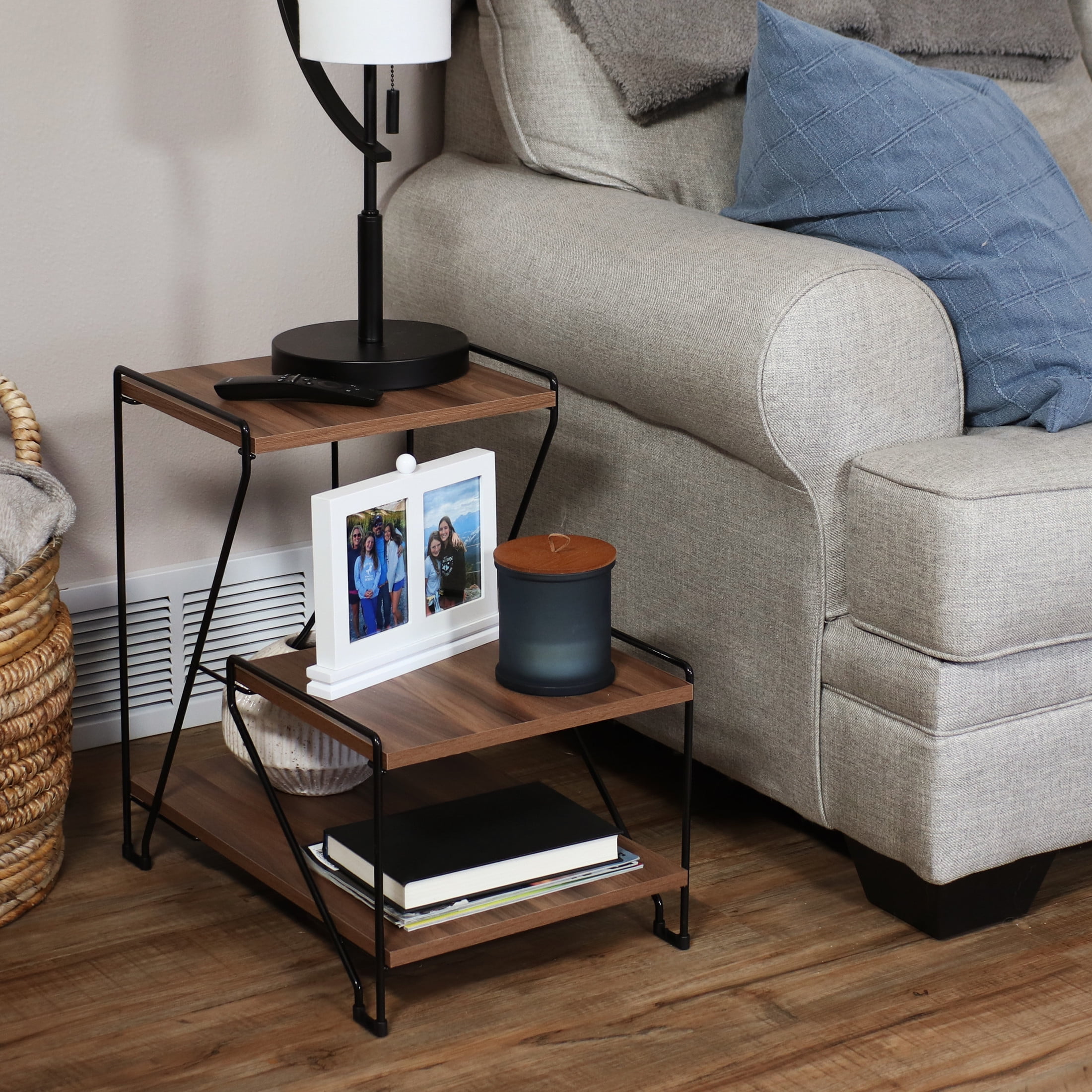 Sunnydaze Indoor Modern Metal Wire End Table with Shelves and Faux ...