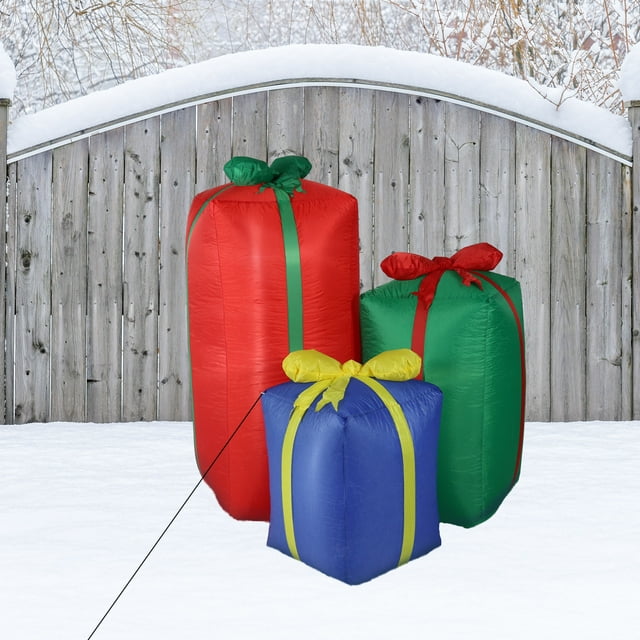 Sunnydaze Indoor Outdoor Holiday Present Trio Christmas Inflatable Yard