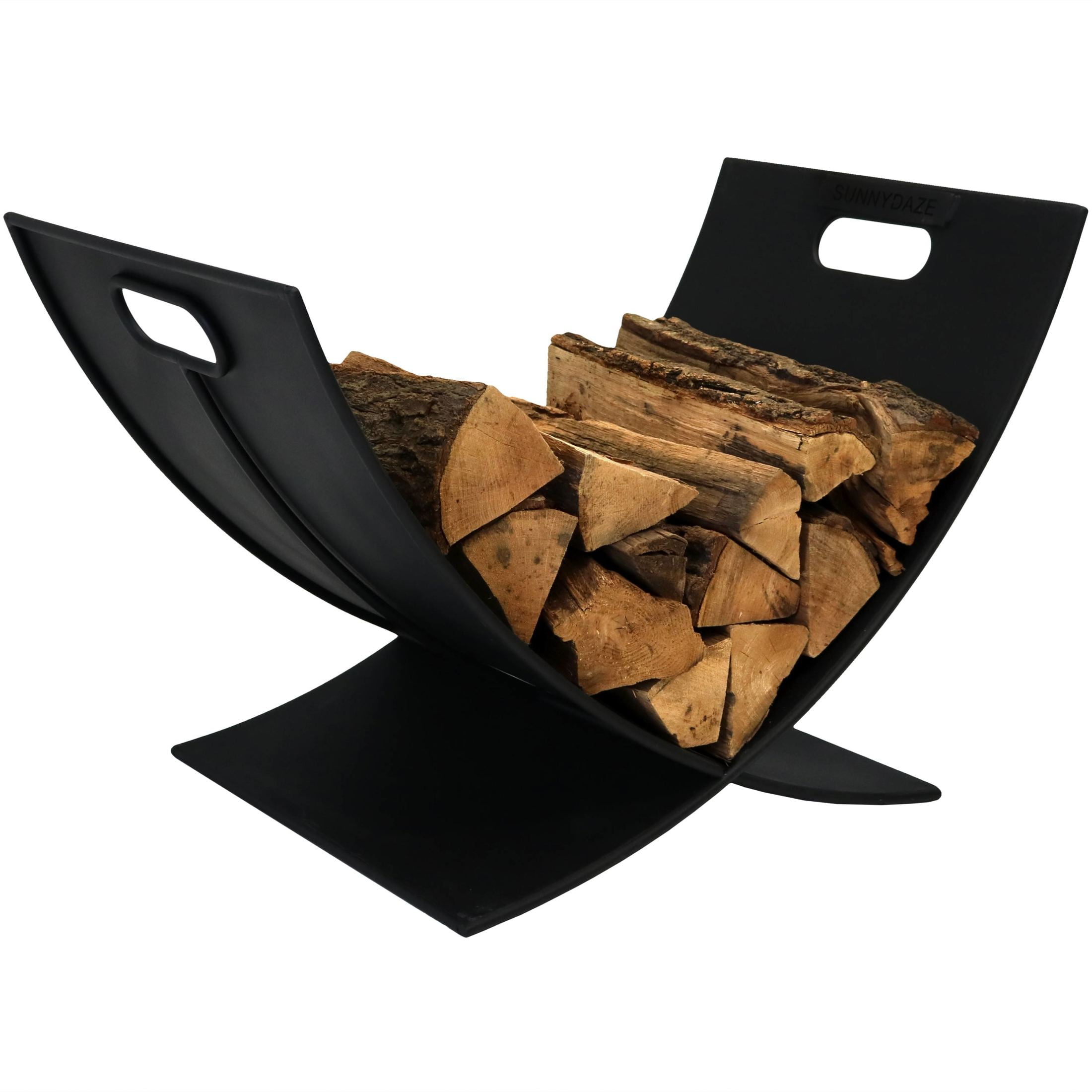Sunnydaze Black Steel Curved Log Holder - 30" for Indoor Fireplace ...