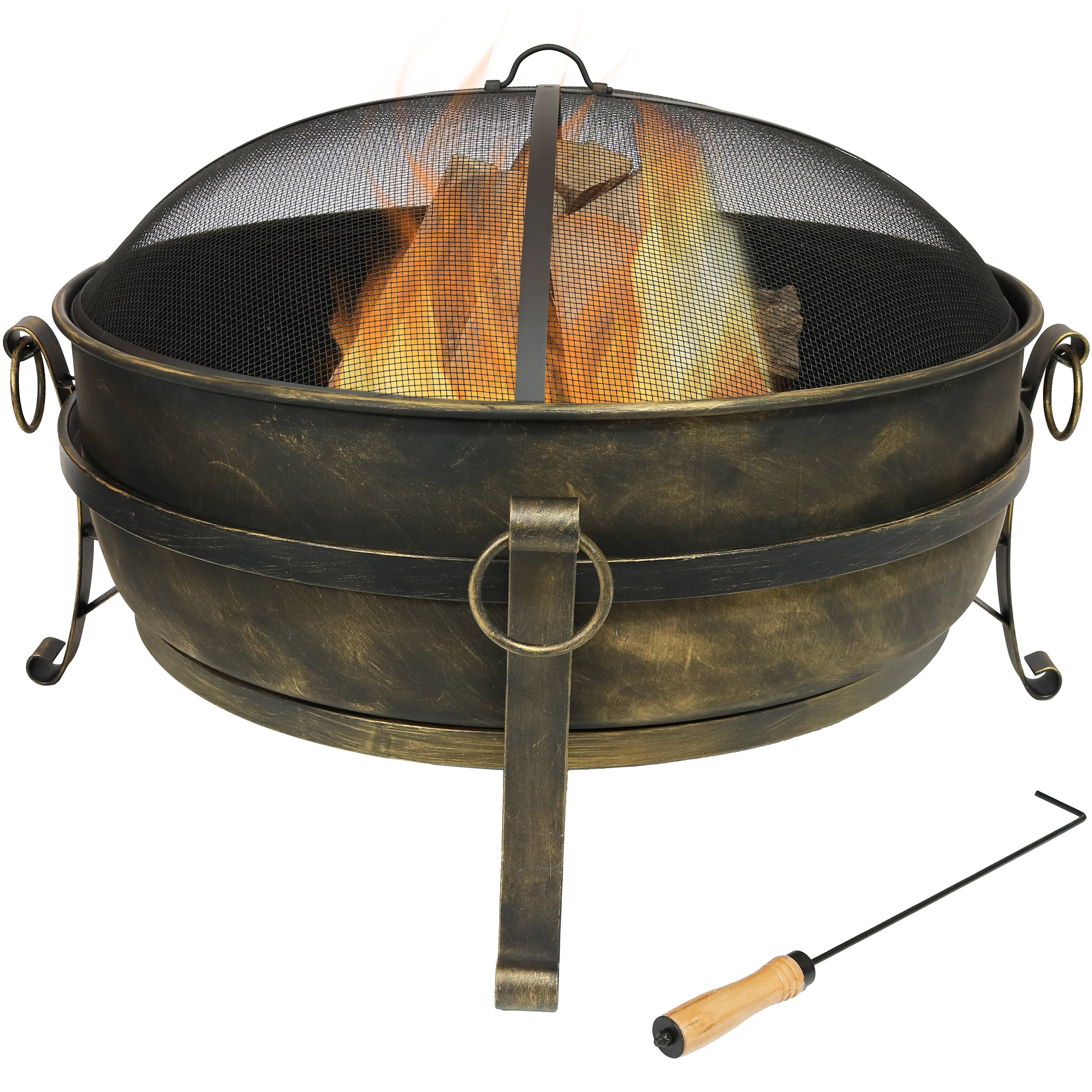 Sunnydaze Large Outdoor Cauldron Fire Pit with Spark Screen - 34 ...