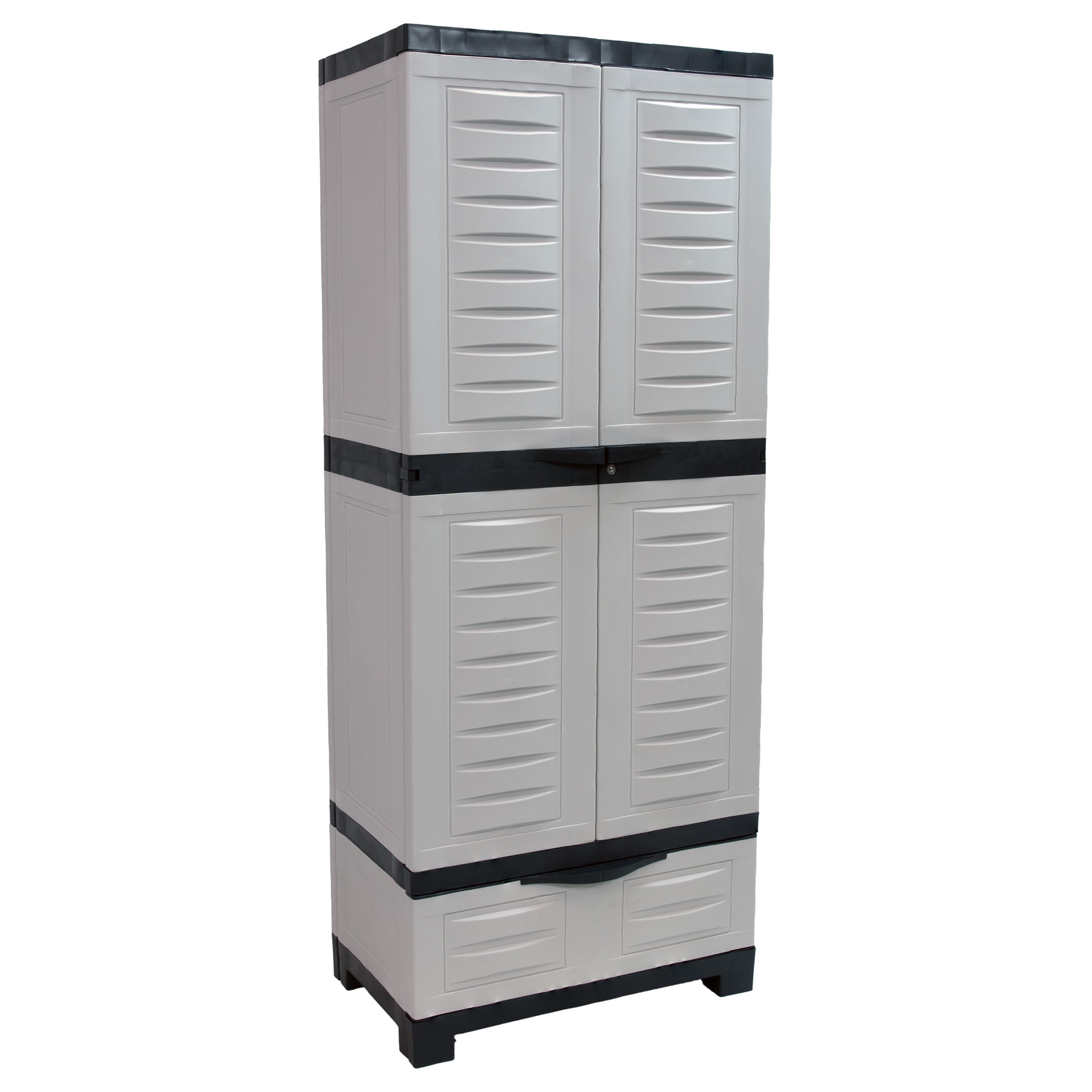 Sunnydaze Lockable Adjustable 57.5" Plastic 3-Shelf 1-Drawer ...