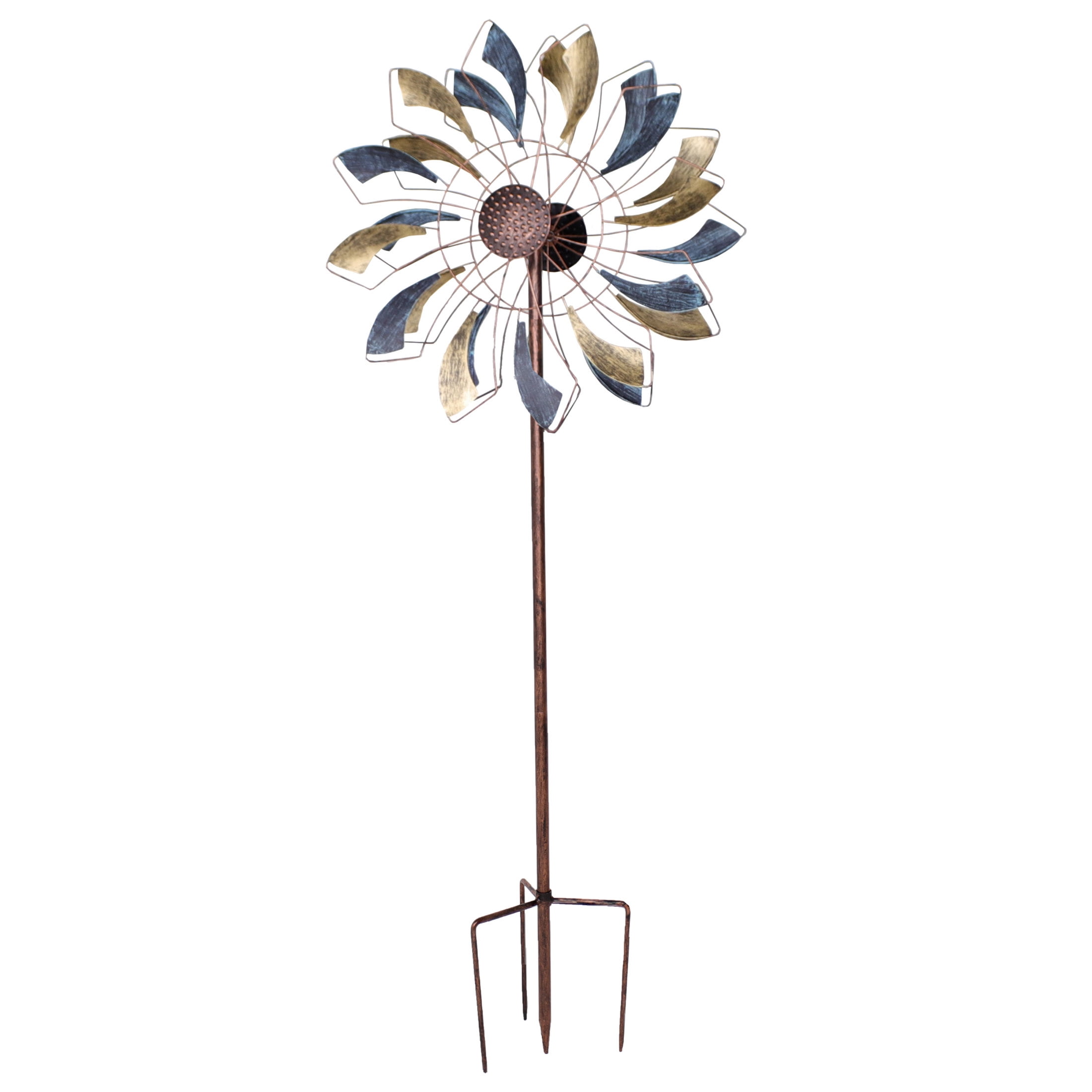 Sunnydaze Metallic Pinwheel 84.5" Brown, Gold and Blue Solid Iron Wind ...
