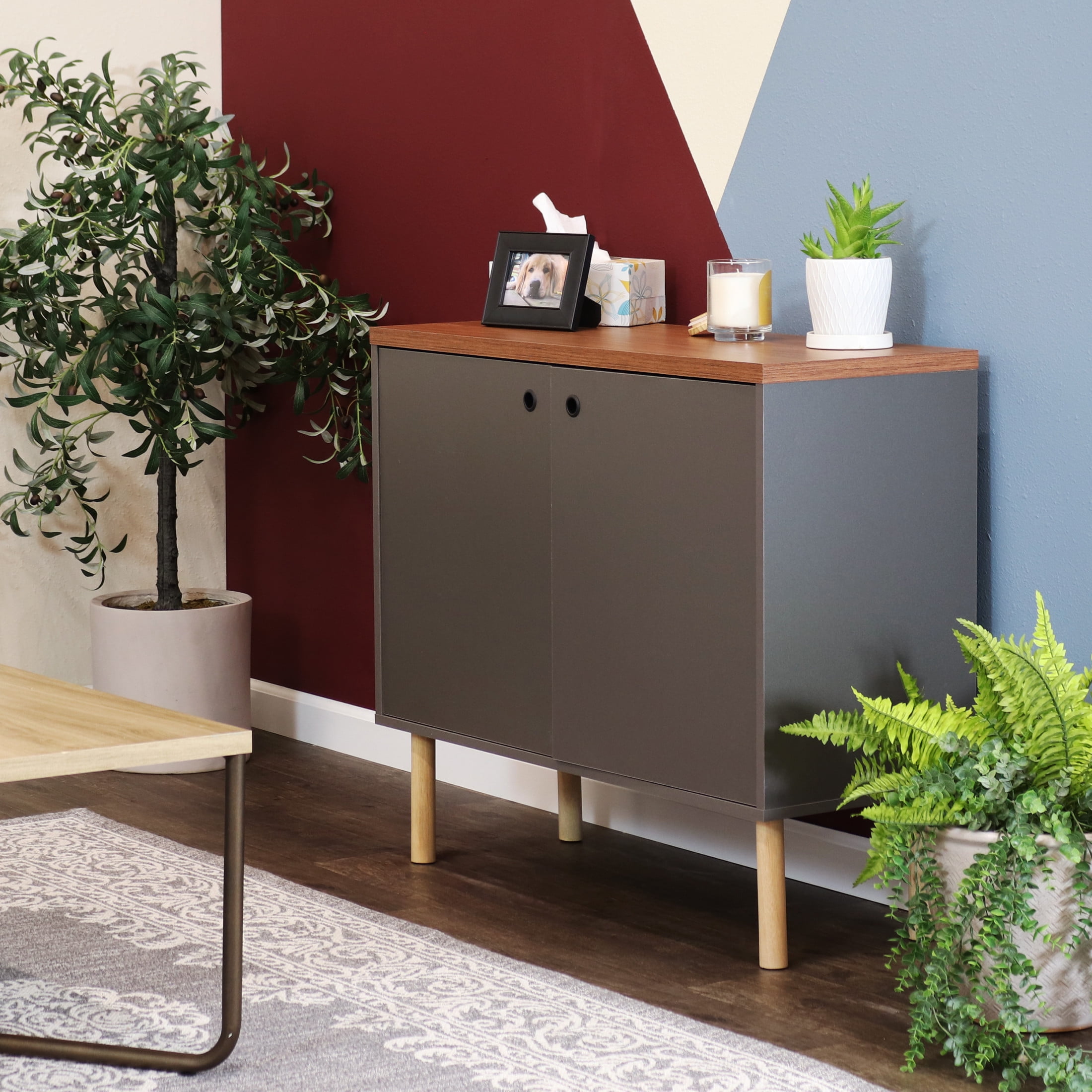 Sunnydaze Mid-Century Modern MDP 2-Door Accent Cabinet with Shelves ...